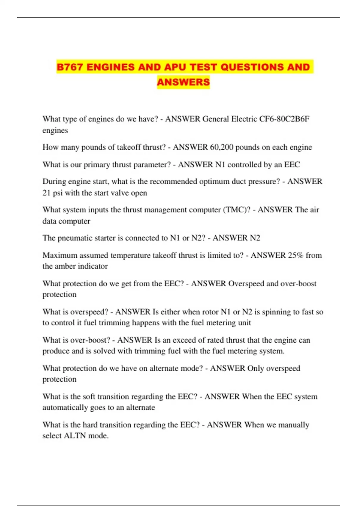 B767 ENGINES AND APU TEST QUESTIONS AND ANSWERS - B767 ENGINES AND APU ...