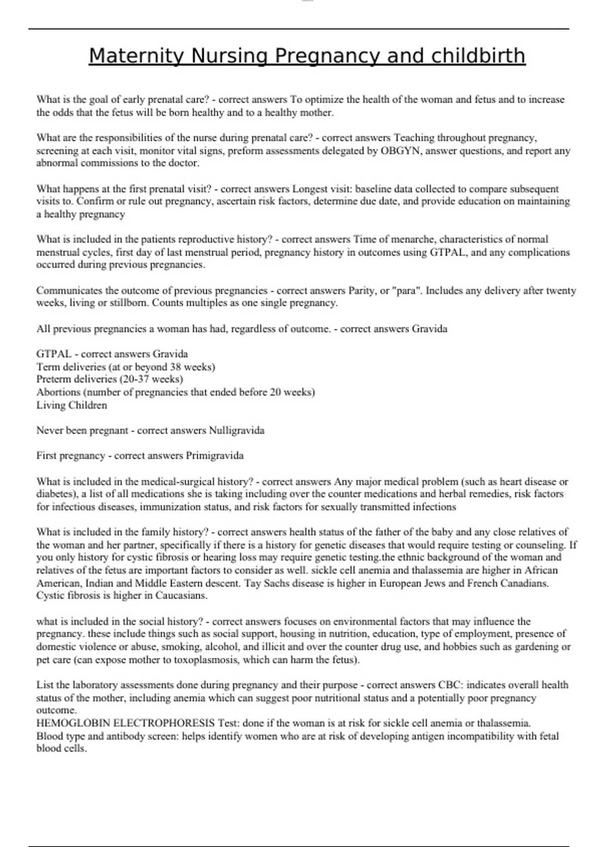 Maternity Nursing Pregnancy and childbirth With Complete Solutions ...