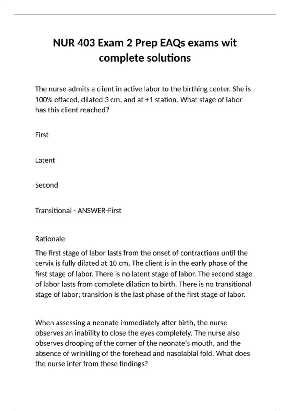 NUR 403 Exam 2 Prep EAQs exams with complete solutions - NUR403 - Stuvia US
