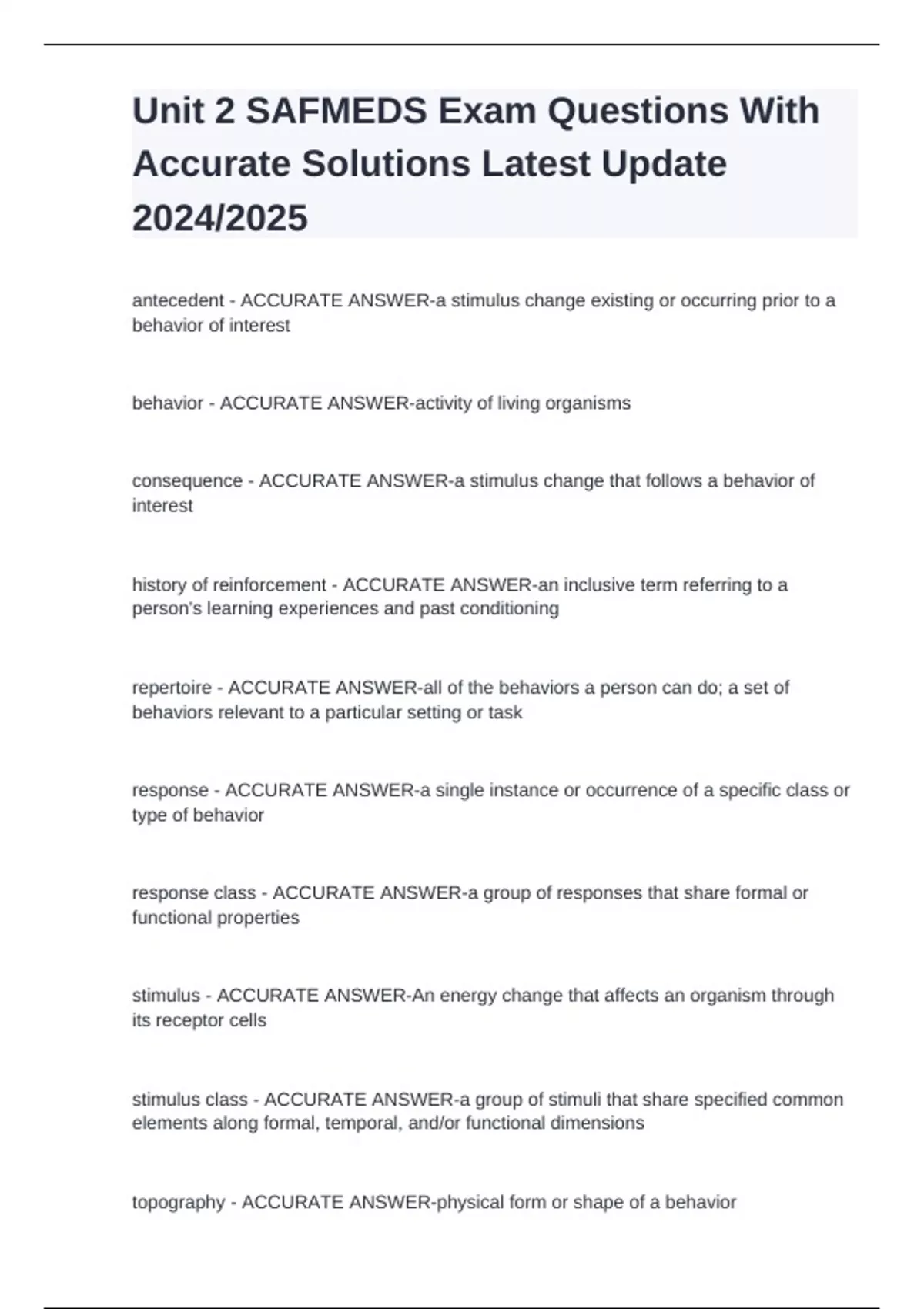 Unit 2 SAFMEDS Exam Questions With Accurate Solutions Latest Update ...