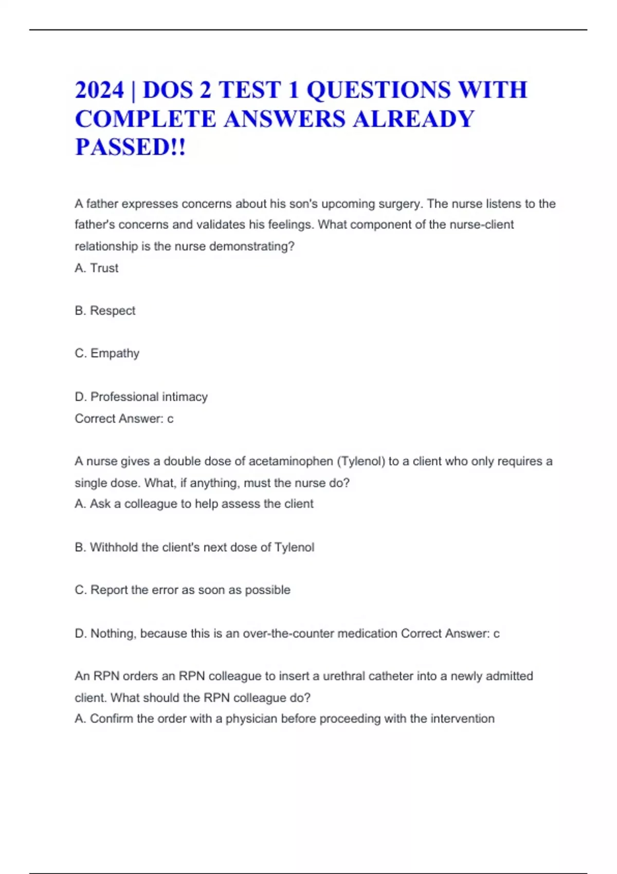 2024 | DOS 2 TEST 1 QUESTIONS WITH COMPLETE ANSWERS ALREADY PASSED ...