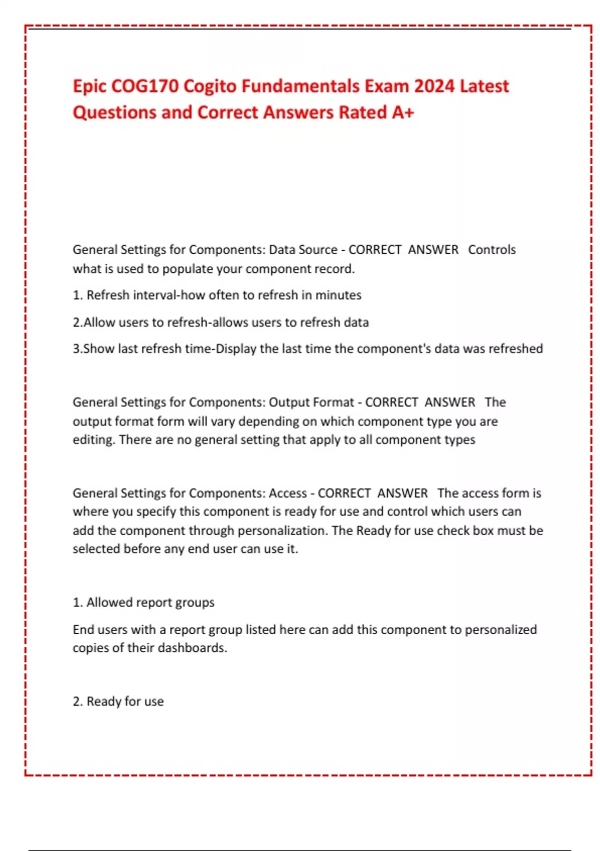 Epic COG170 Cogito Fundamentals Exam 2024 Latest Questions and Correct ...