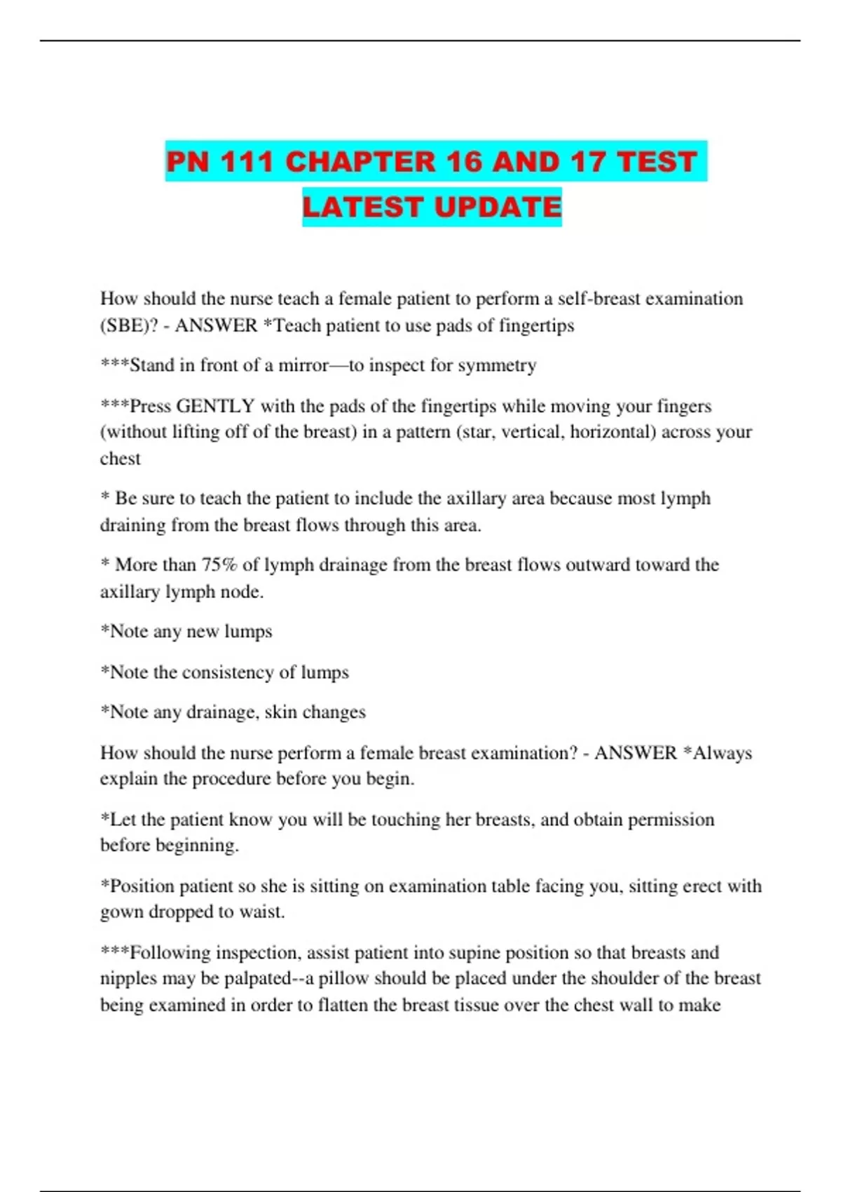 PN 111 CHAPTER 16 AND 17 TEST LATEST UPDATE - PN 111 - Stuvia US