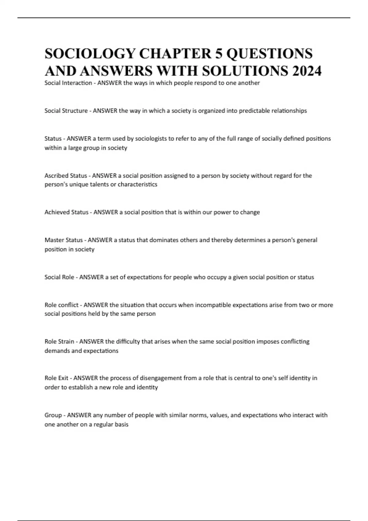 SOCIOLOGY CHAPTER 5 QUESTIONS AND ANSWERS WITH SOLUTIONS 2024 ...