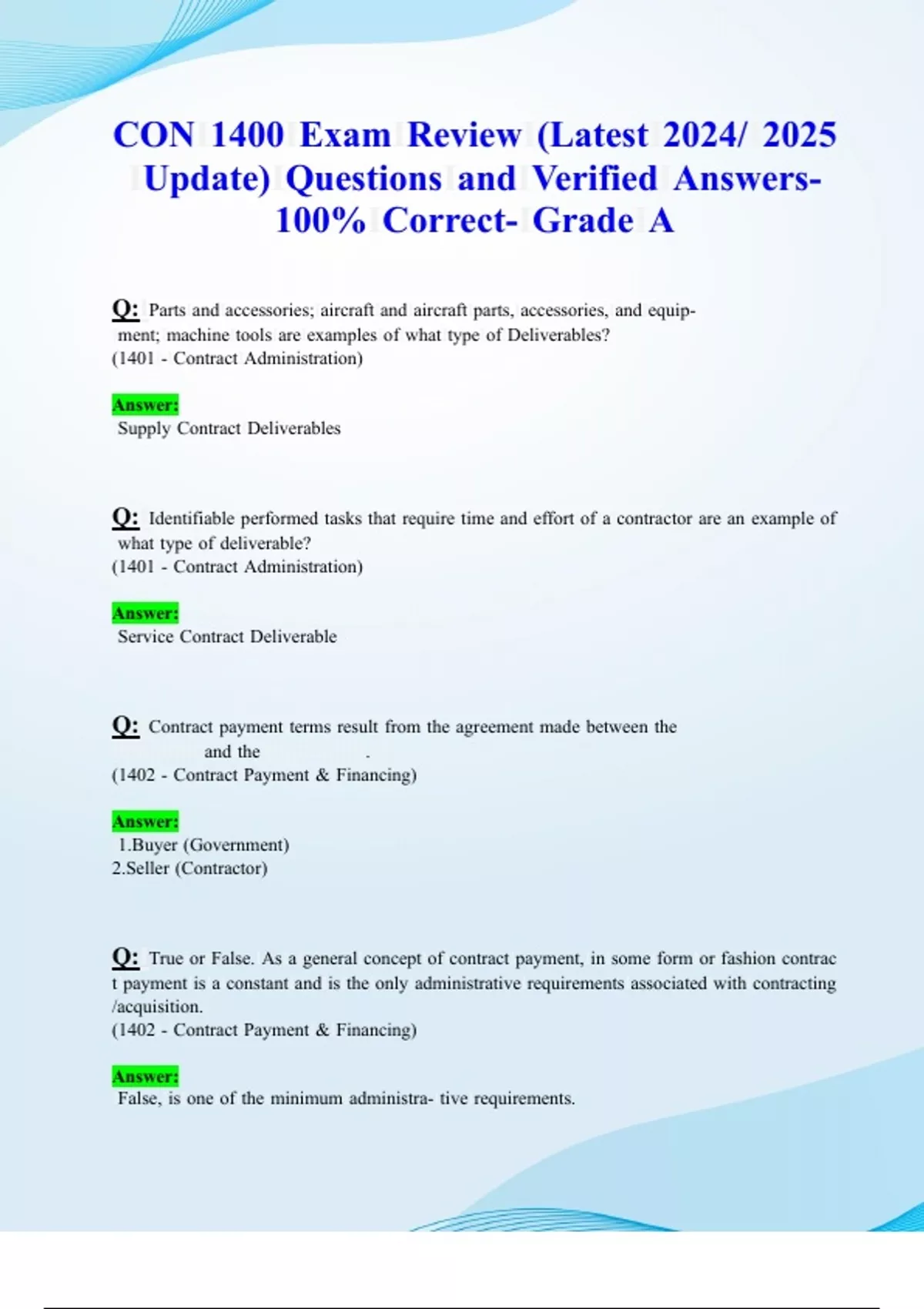CON 1400 Exam Review (Latest 2024/ 2025 Update) Questions and Verified ...