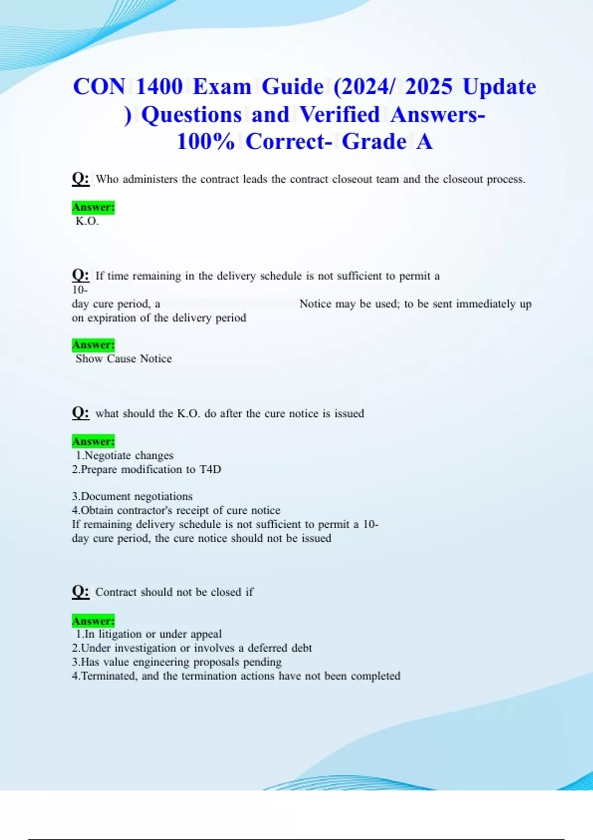 CON 1400 Exam Guide (2024/ 2025 Update) Questions and Verified Answers ...