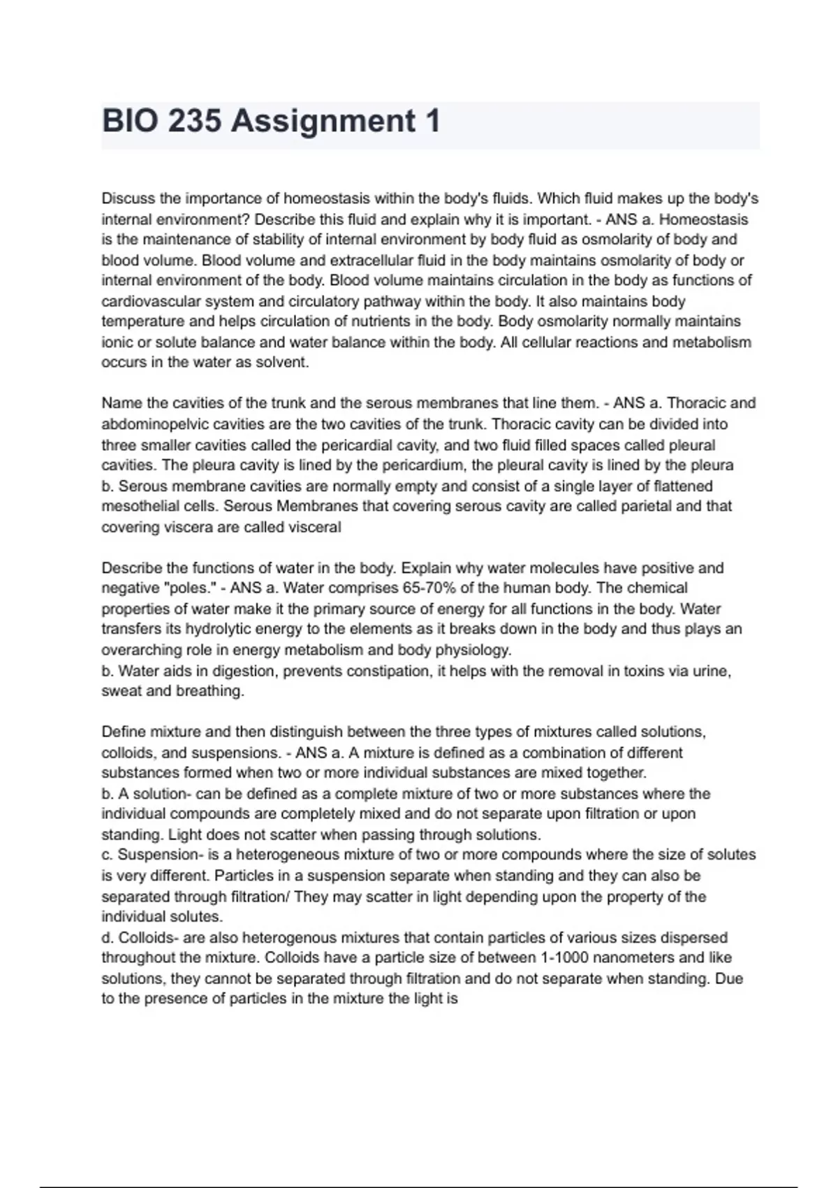 BIO 235 Assignment 1 Exam 2024/2025 Questions With Completed & Verified ...