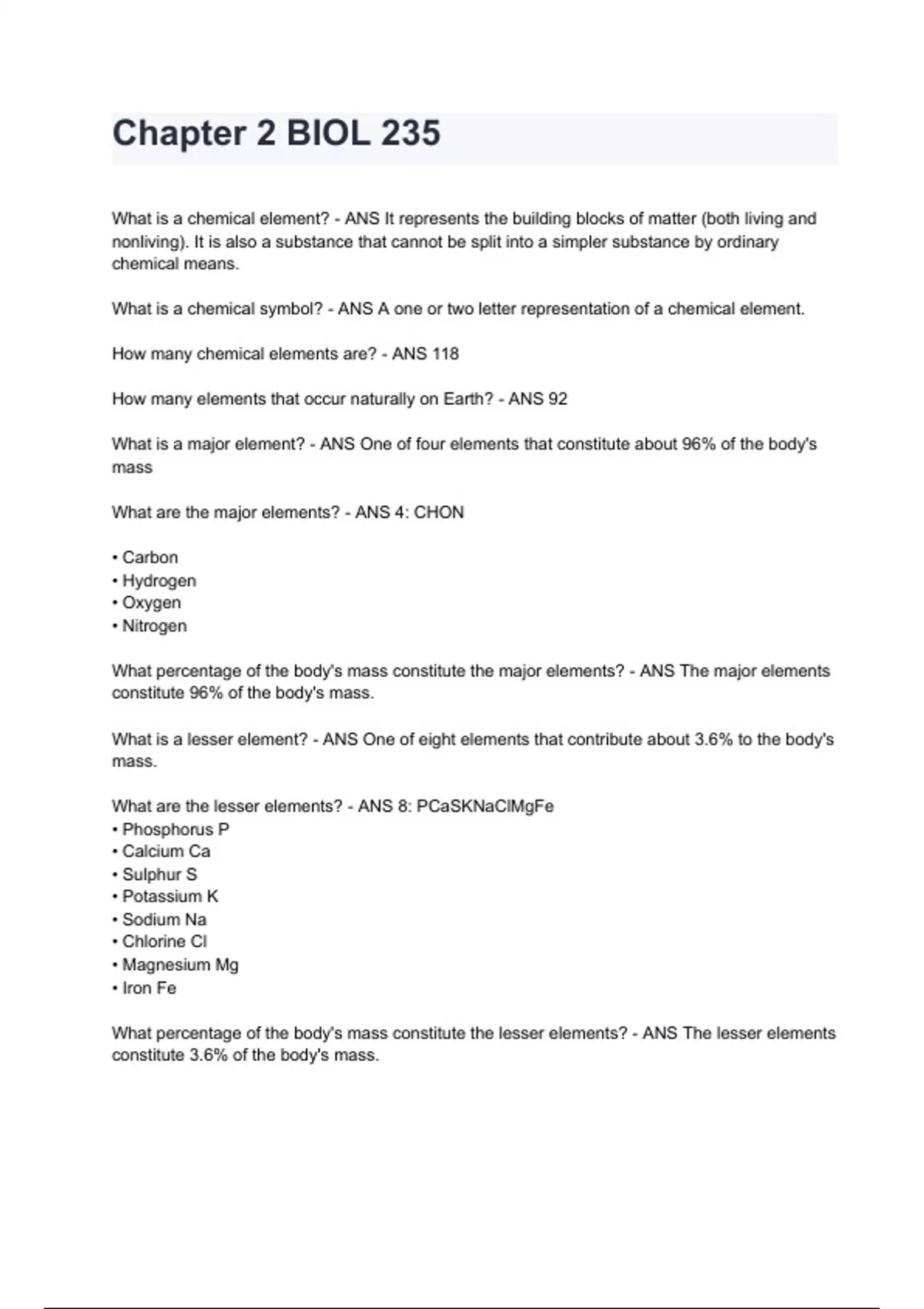 Chapter 2 BIOL 235 Exam 2024/2025 Questions With Completed & Verified ...