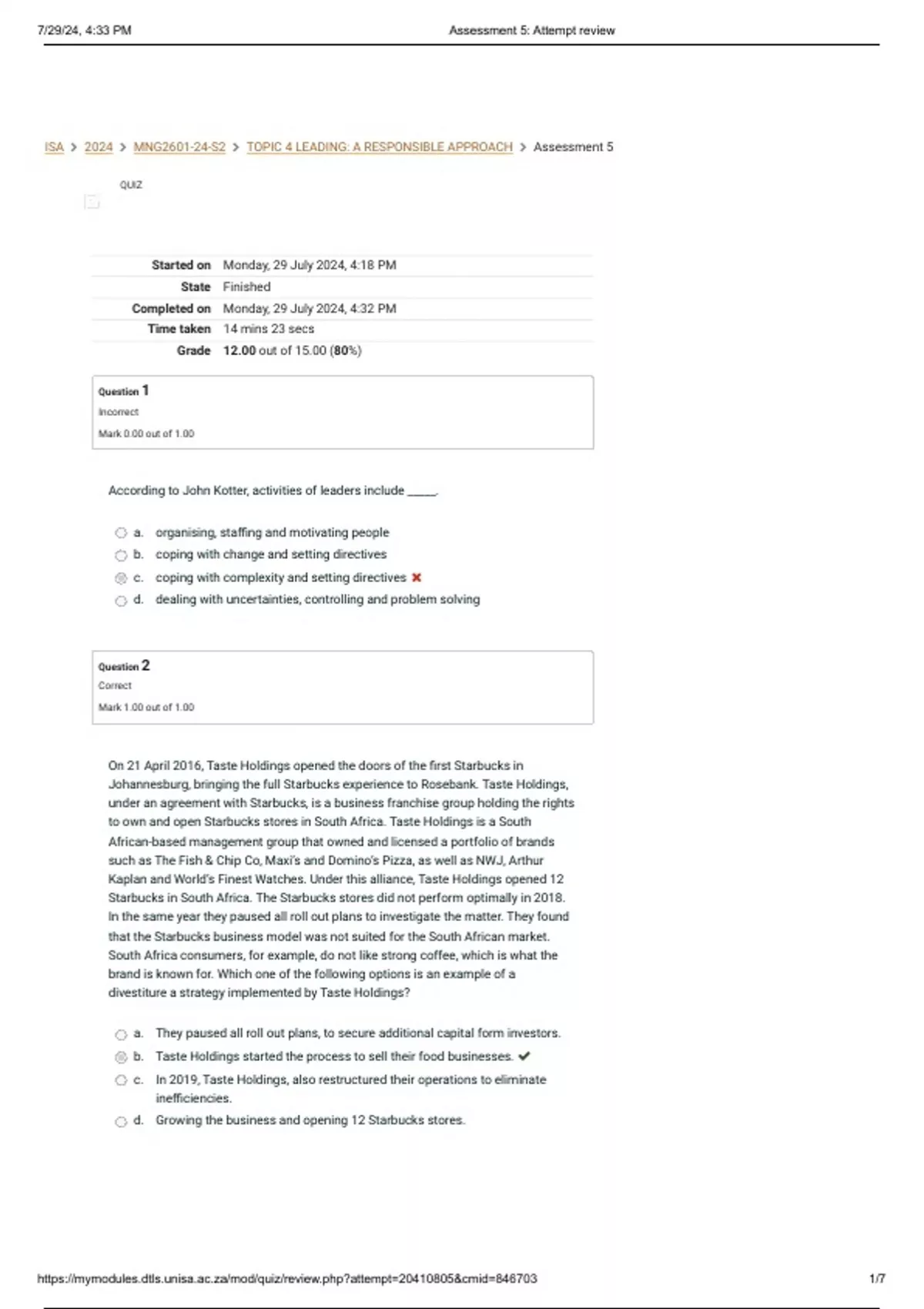 Mng2601 assignment 5 SEMESTER 2 2024 - General Management - Stuvia SA