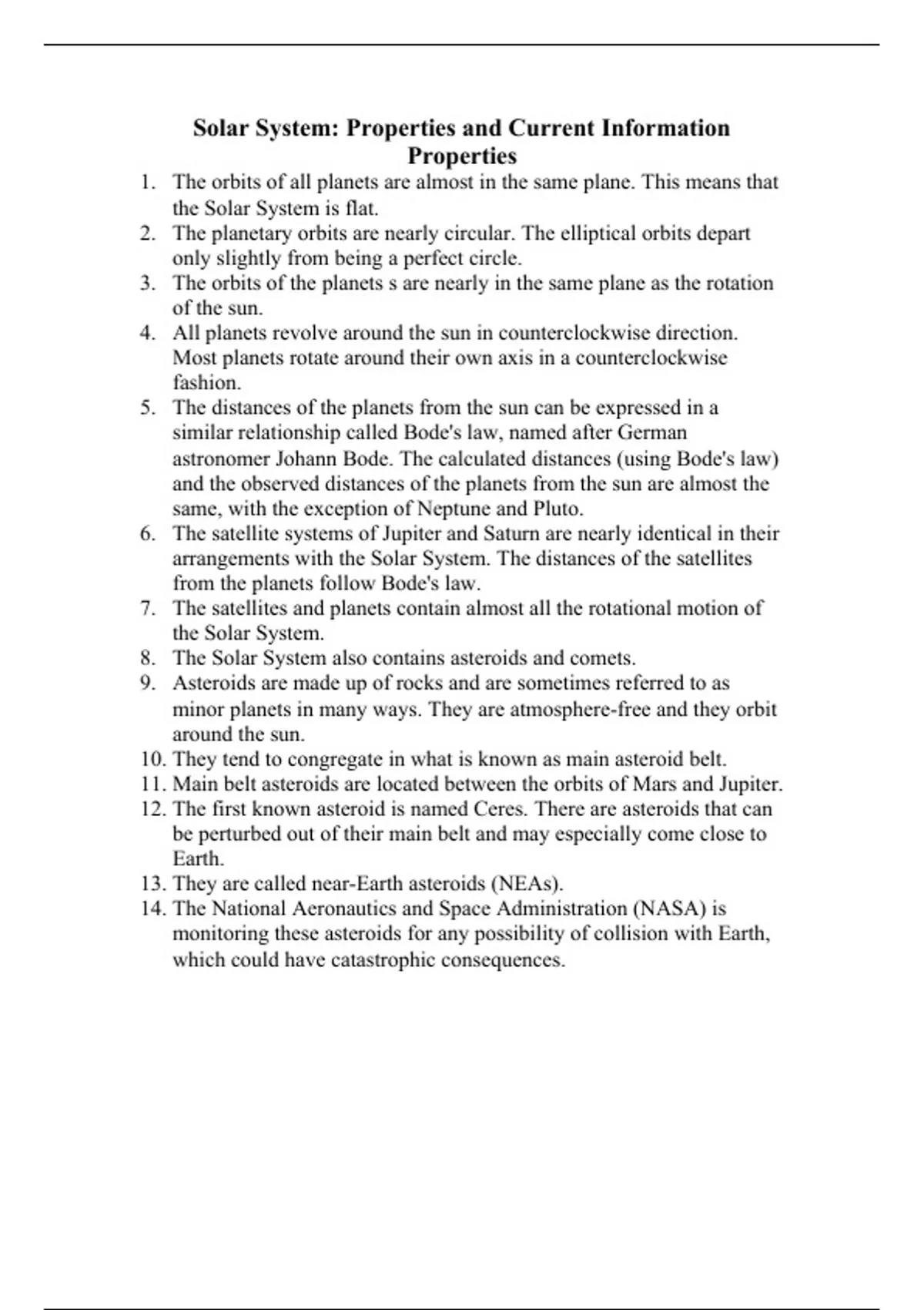 Solar System: Properties and Current Information - Earth Science ...