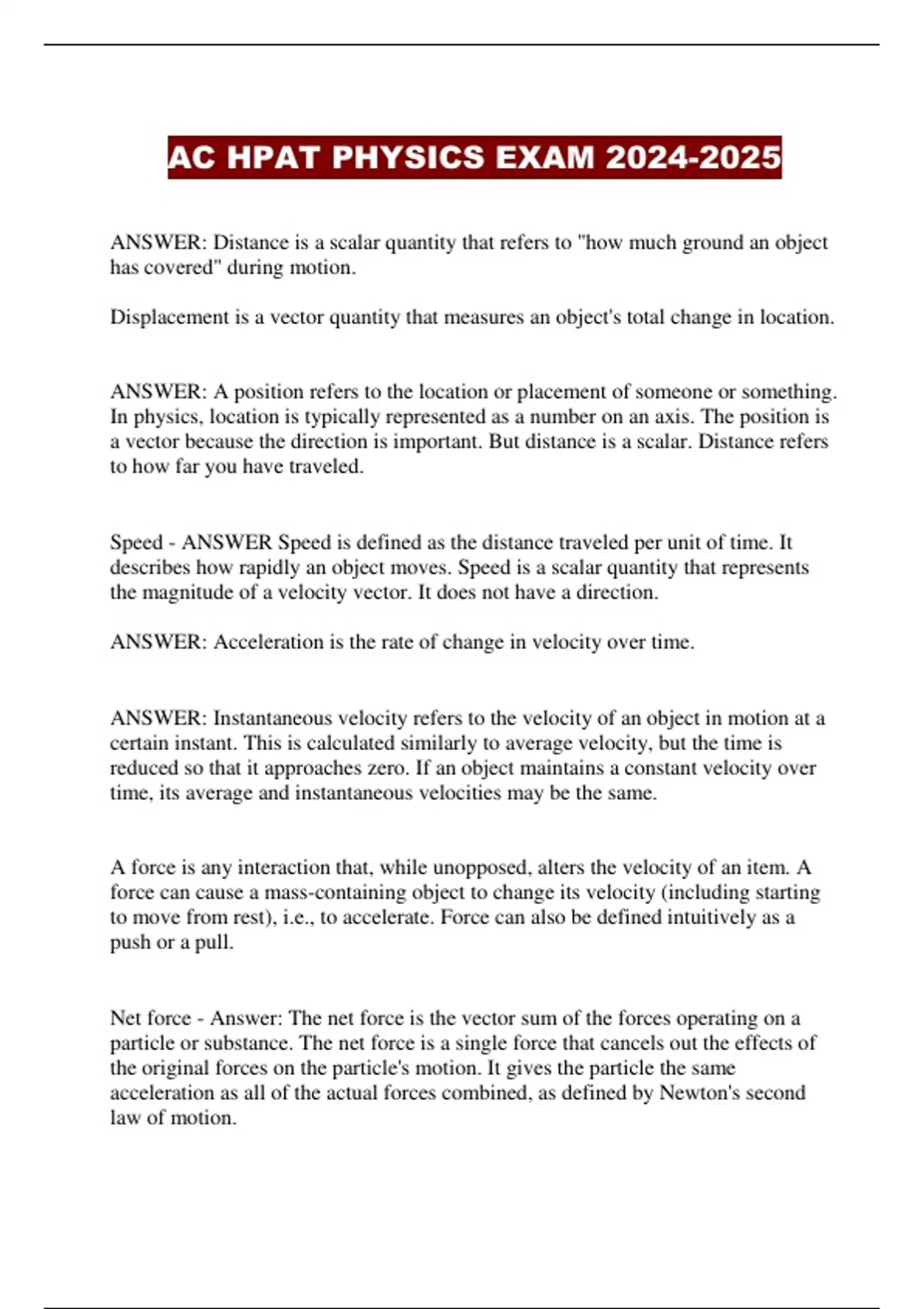 AC HPAT PHYSICS EXAM - AC HPAT PHYSICS - Stuvia US