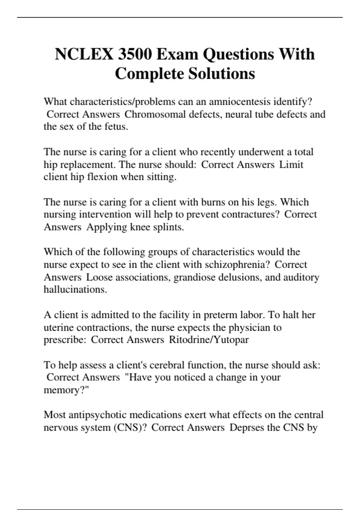 NCLEX 3500 Exam Questions With Complete Solutions - NCLEX 3500 - Stuvia US