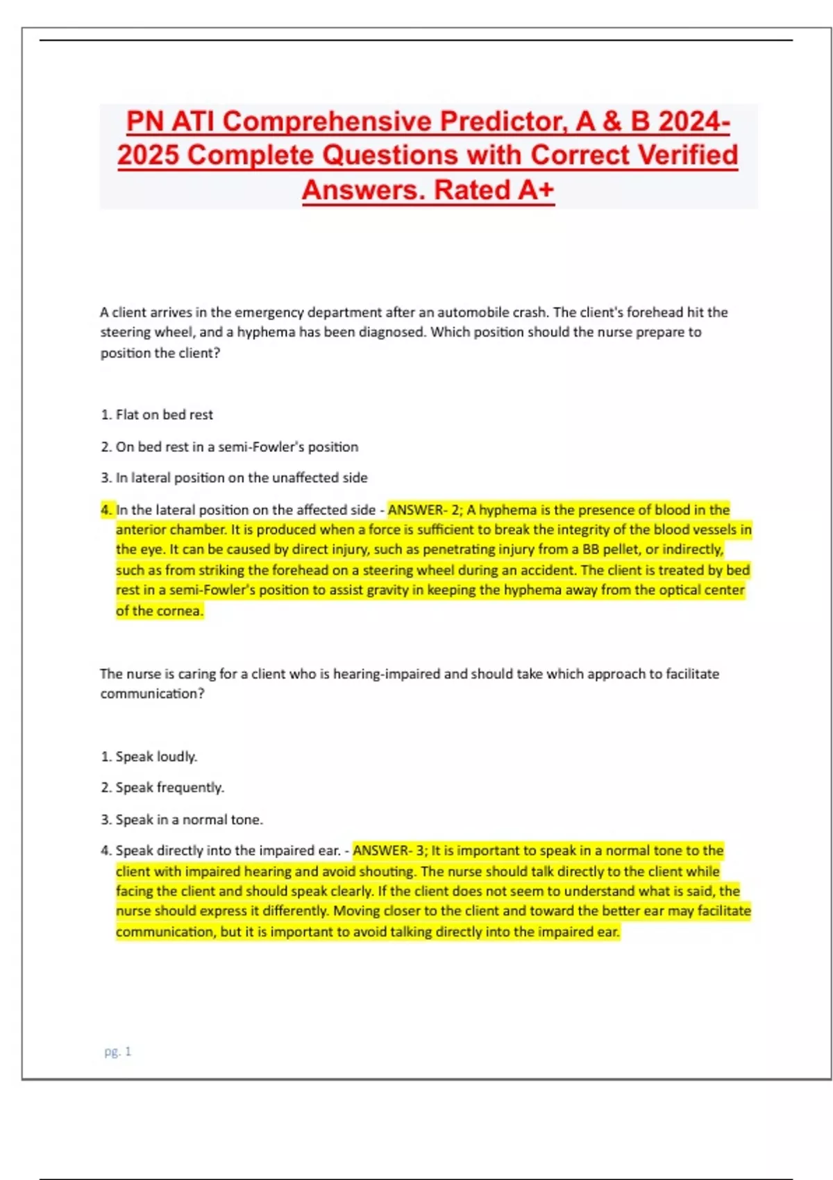 PN ATI COMPREHENSIVE PREDICTOR 2024/2025 EXAMS 2 DIFFERENT VERSIONS ...