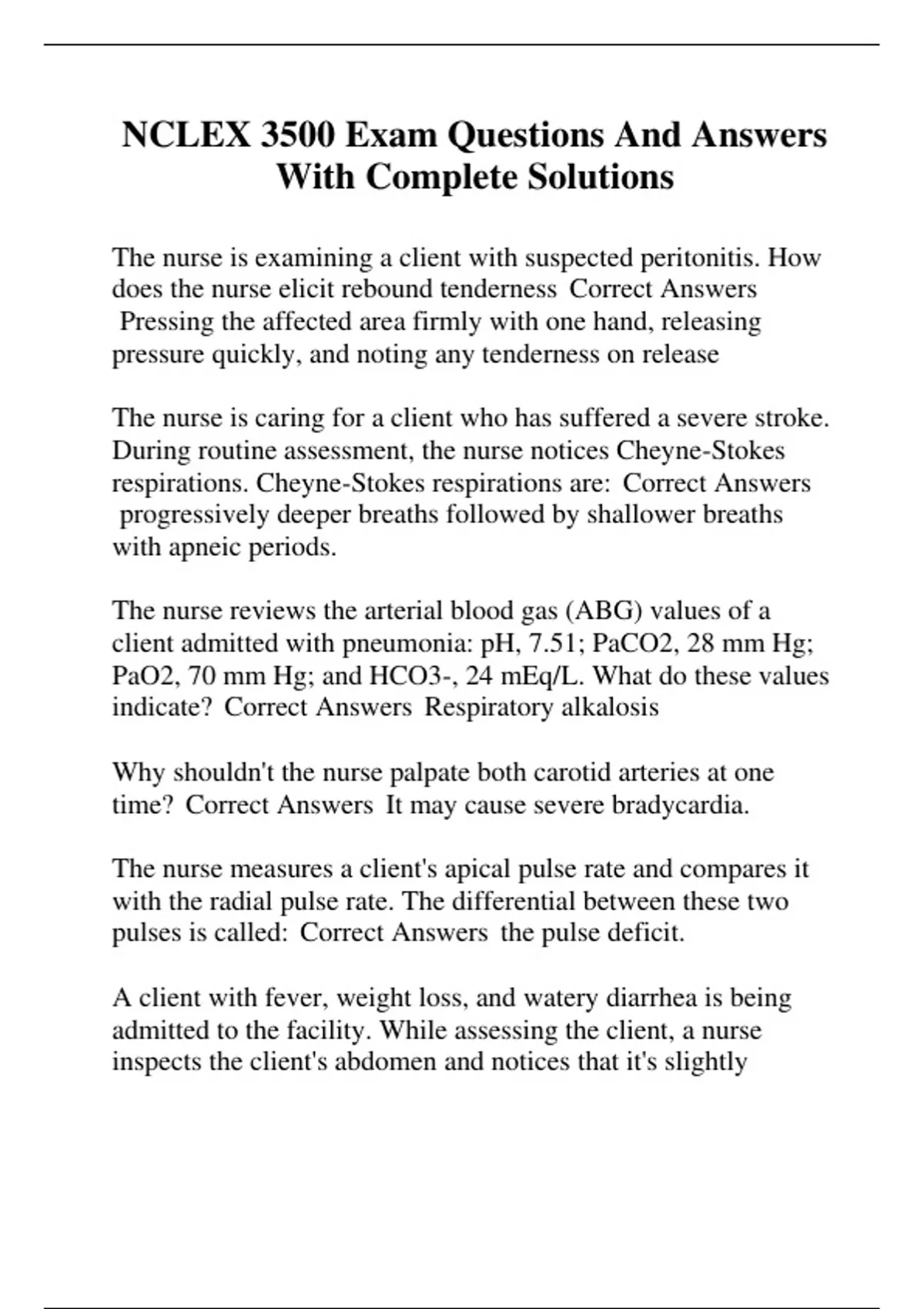 NCLEX 3500 Exam Questions And Answers With Complete Solutions - NCLEX ...