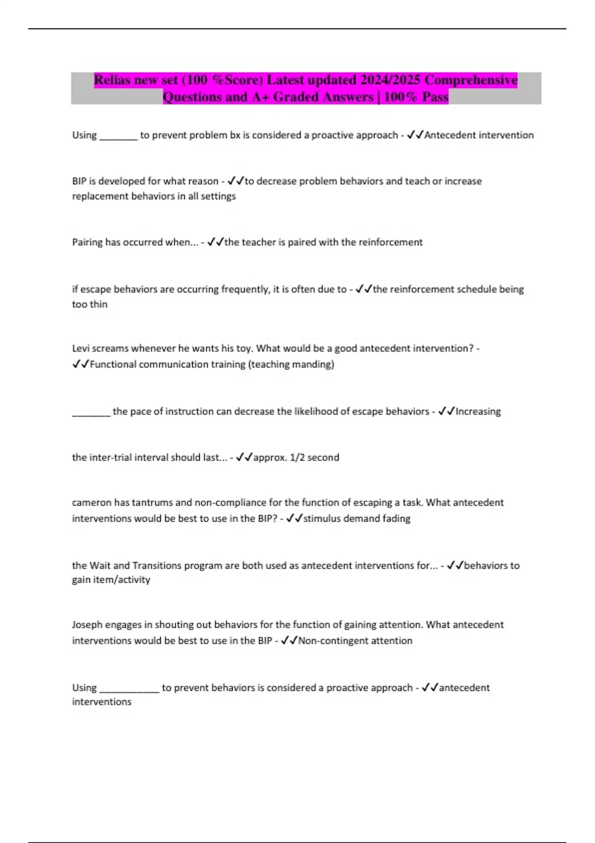Relias new set (100 %Score) Latest updated 2024/2025 Comprehensive ...