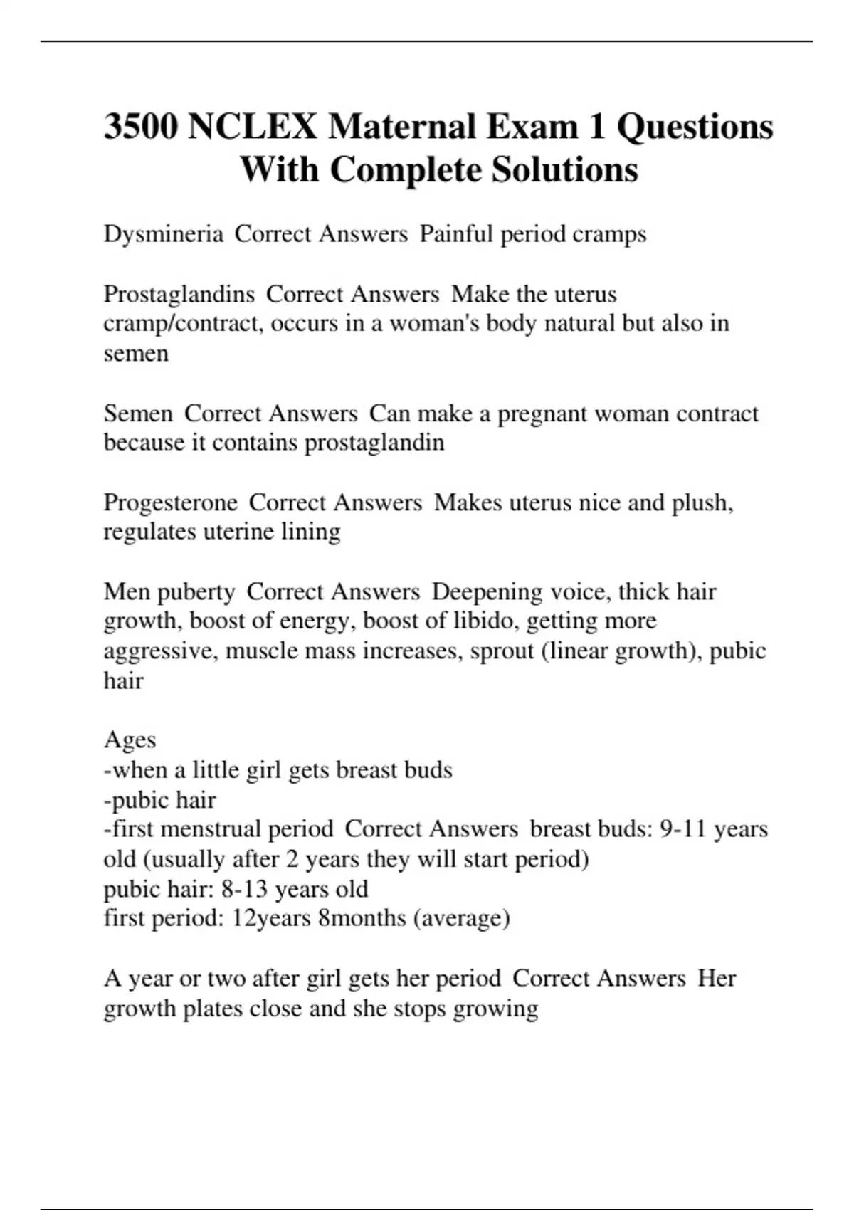 3500 NCLEX Maternal Exam 1 Questions With Complete Solutions - NCLEX 3500 - Stuvia US