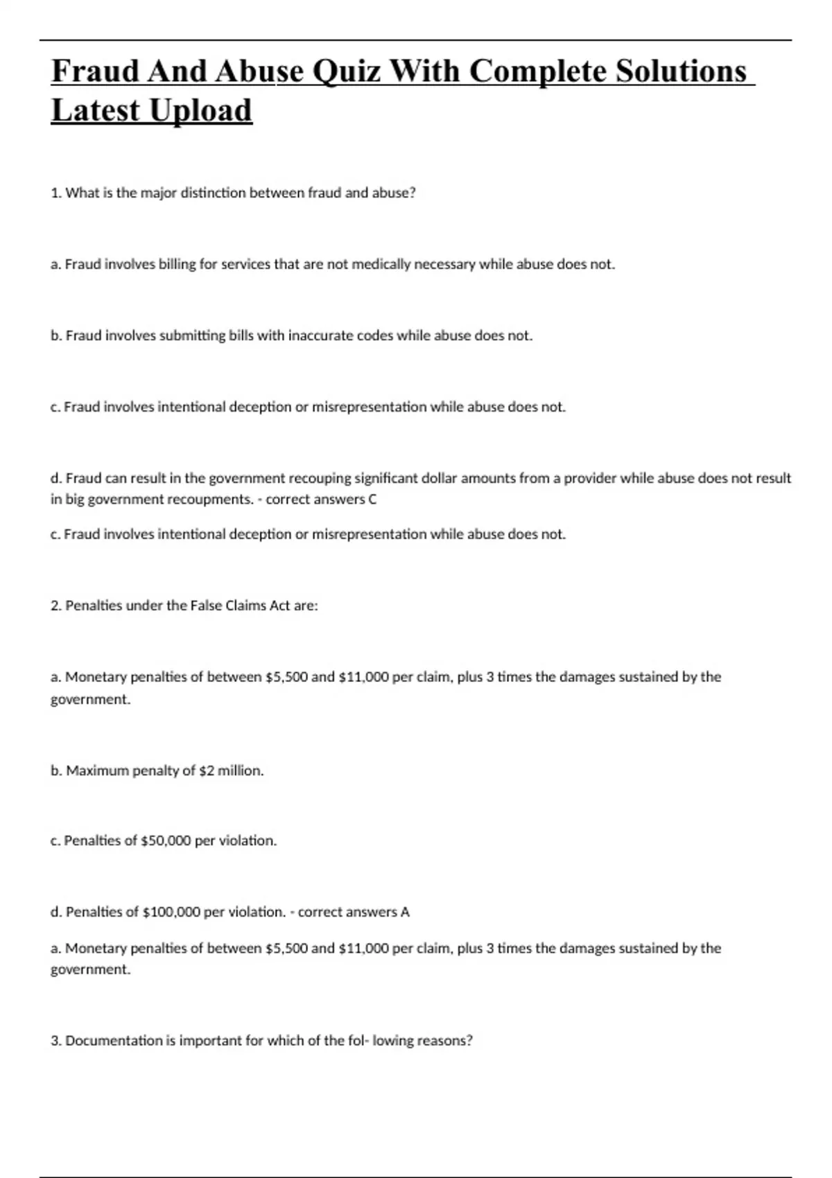 Fraud And Abuse Quiz With Complete Solutions Latest Upload - Fraud ...