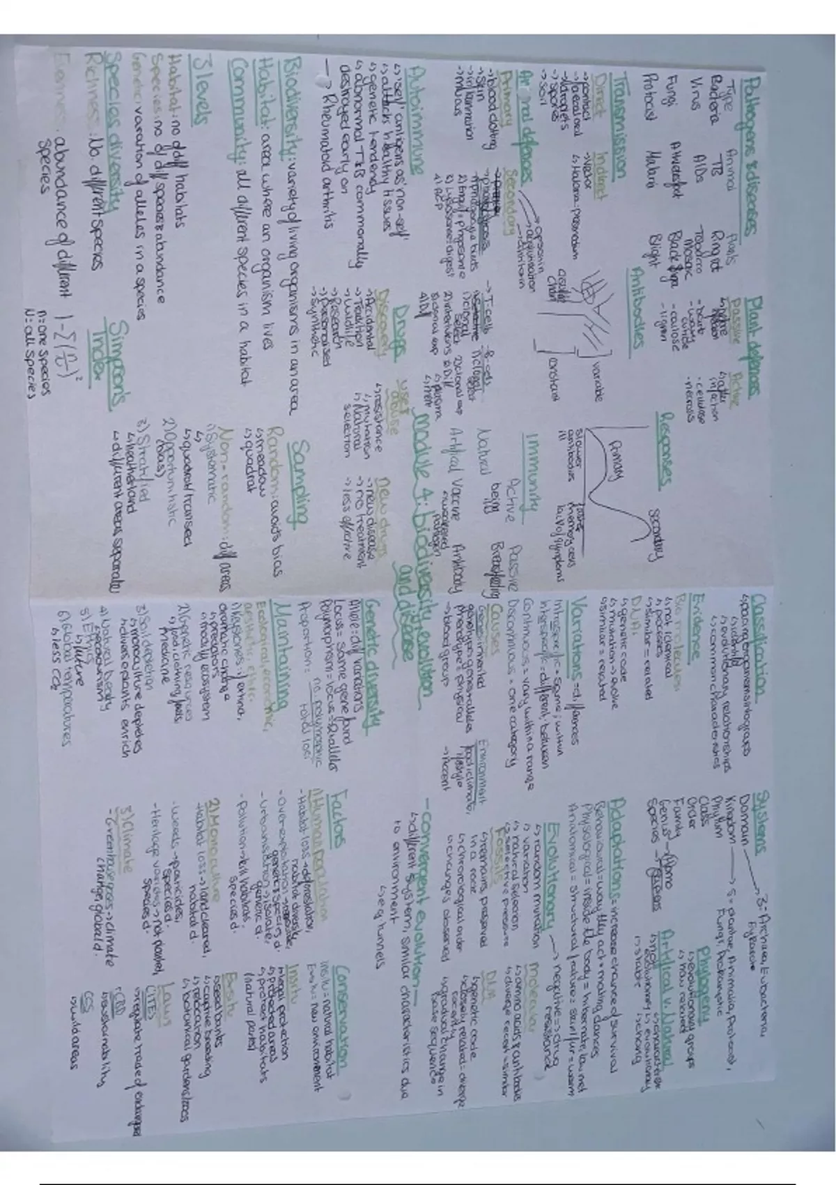 OCR A Biology, Summary - Module 4: Biodiversity, Evolution and Disease - Module 4: Biodiversity ...