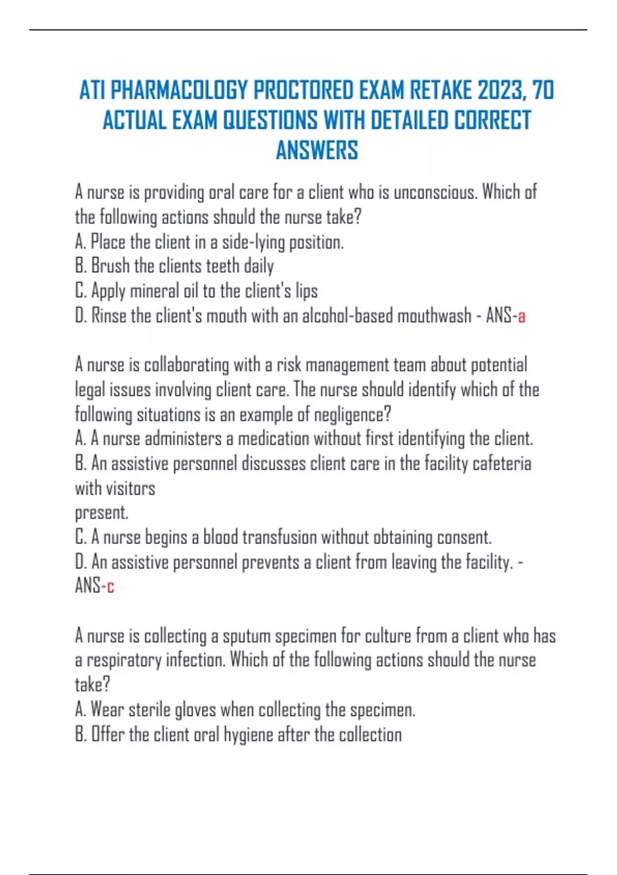 ATI Pharmacology Detailed Answer Key Exam 2025 Verified and Revised ...