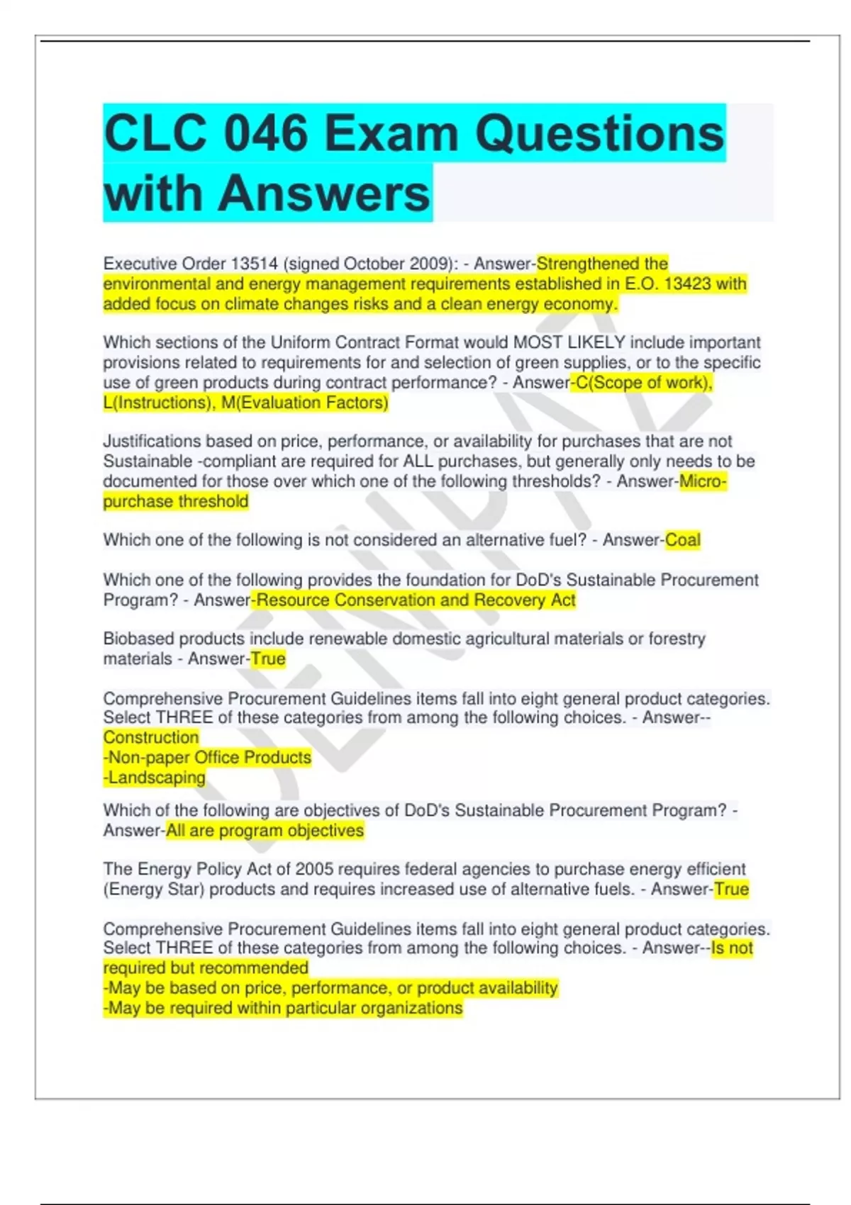 CLC 046 Exam Questions with Answers - CLC 046 - Stuvia US