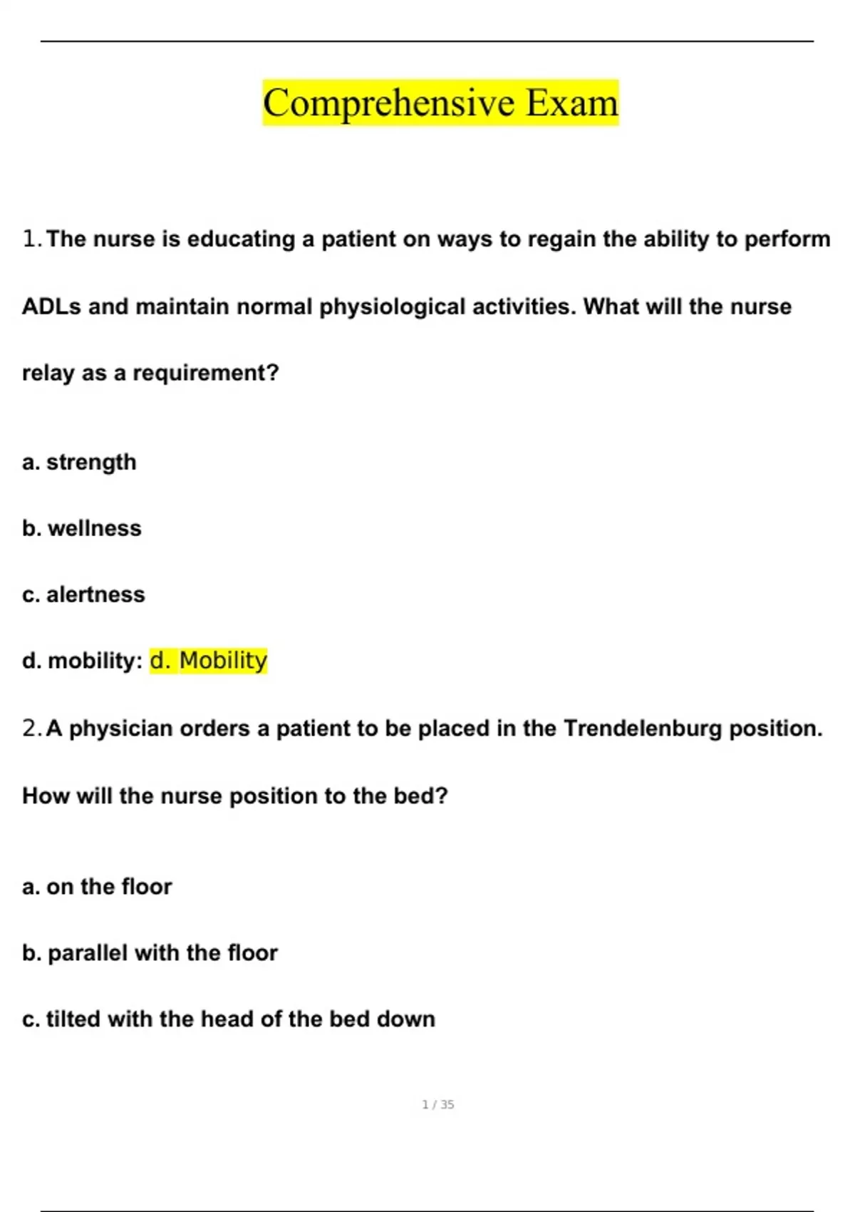 Comprehensive Exam Questions and Answers (2024 / 2025) (Verified ...