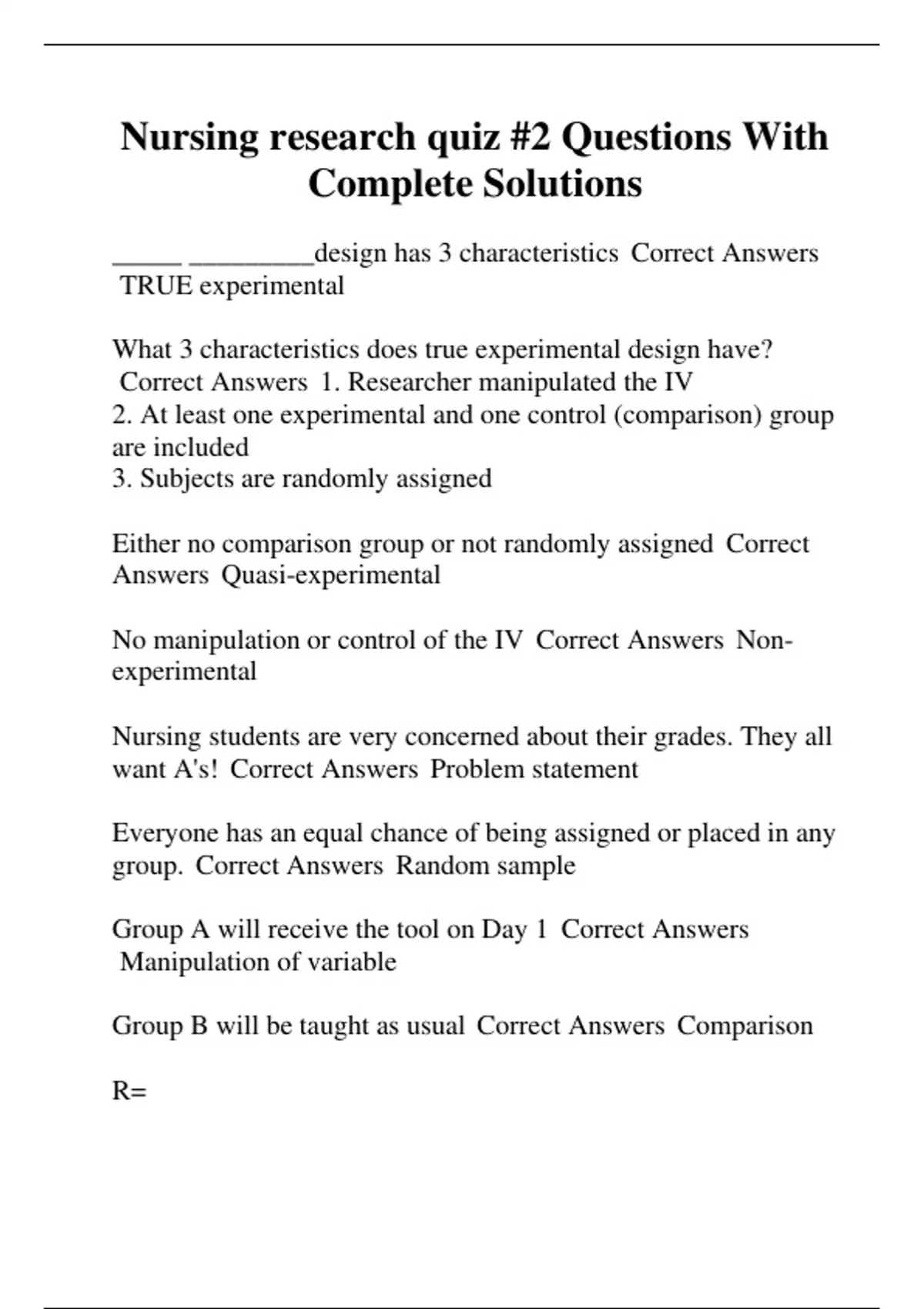 Nursing research quiz #2 Questions With Complete Solutions - Nursing ...