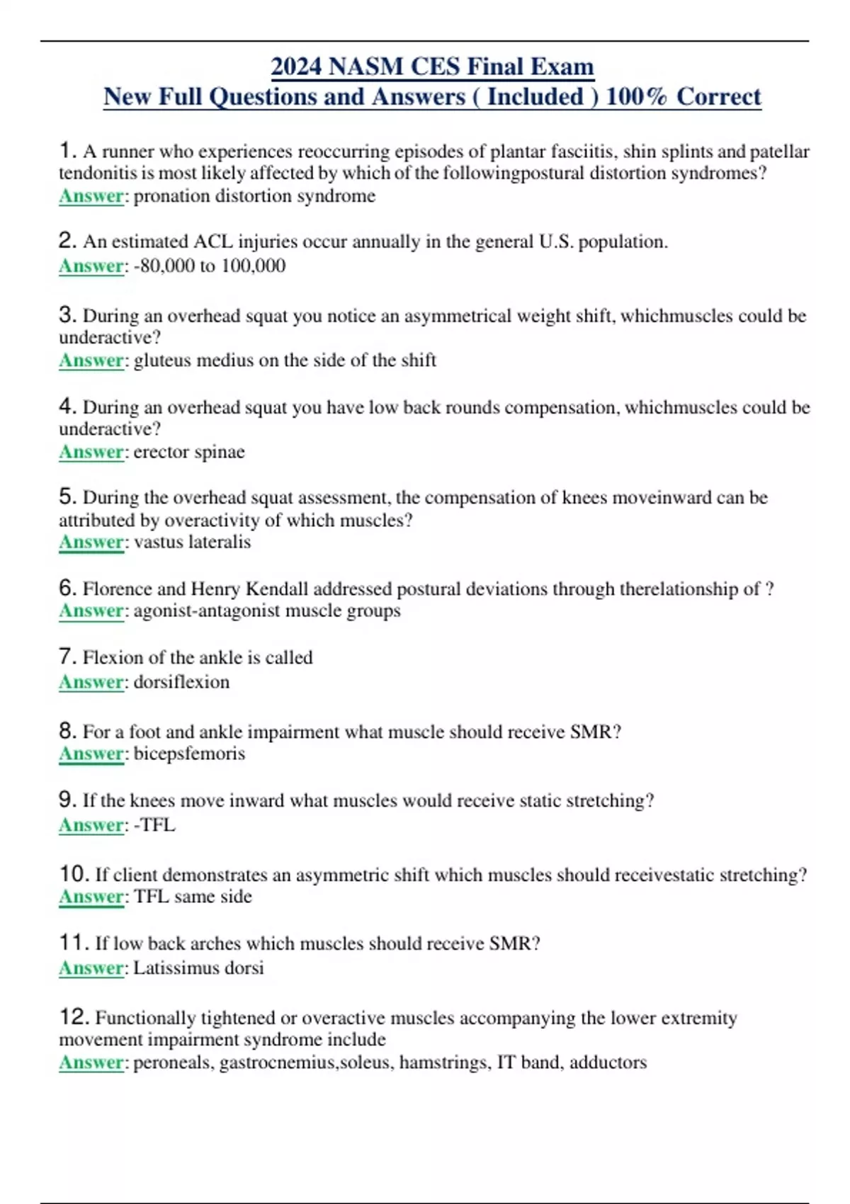 2024 NASM CES Final Exam New Full Questions and Answers ( Included ...
