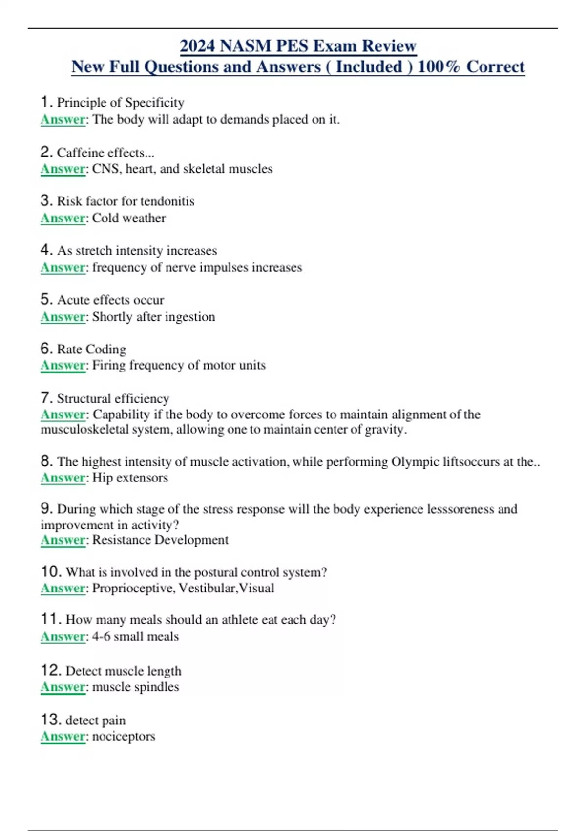 2024 NASM PES Exam Review New Full Questions and Answers ( Included ) 100% Correct - Nasm ...