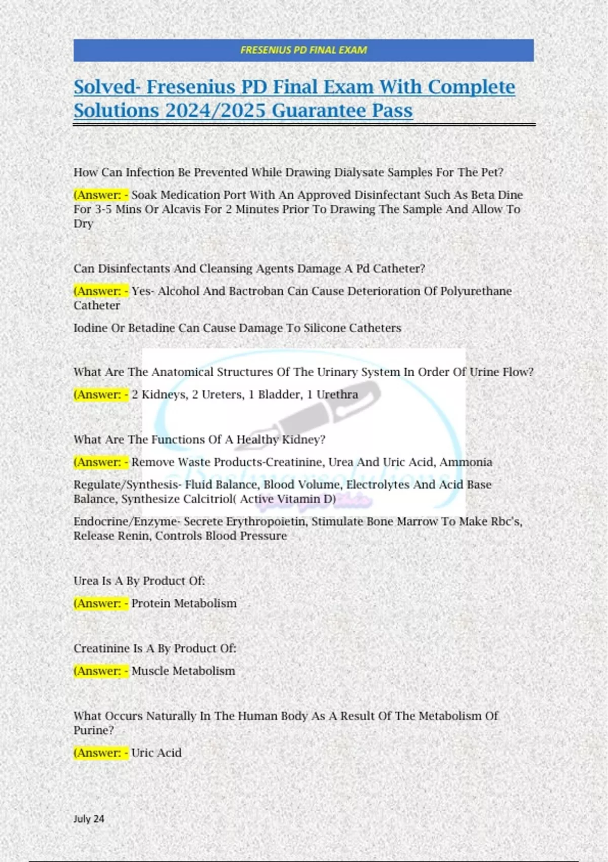 Solved- Fresenius PD Final Exam With Complete Solutions 2024/2025 ...