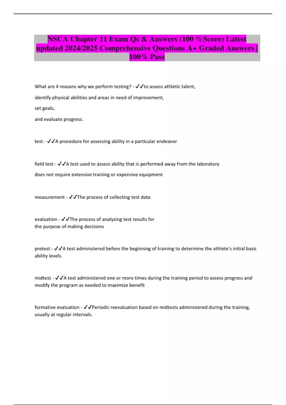 Nsca Chapter 11 Exam Qs And Answers 100 Score Latest Updated 2024 2025 Comprehensive Questions