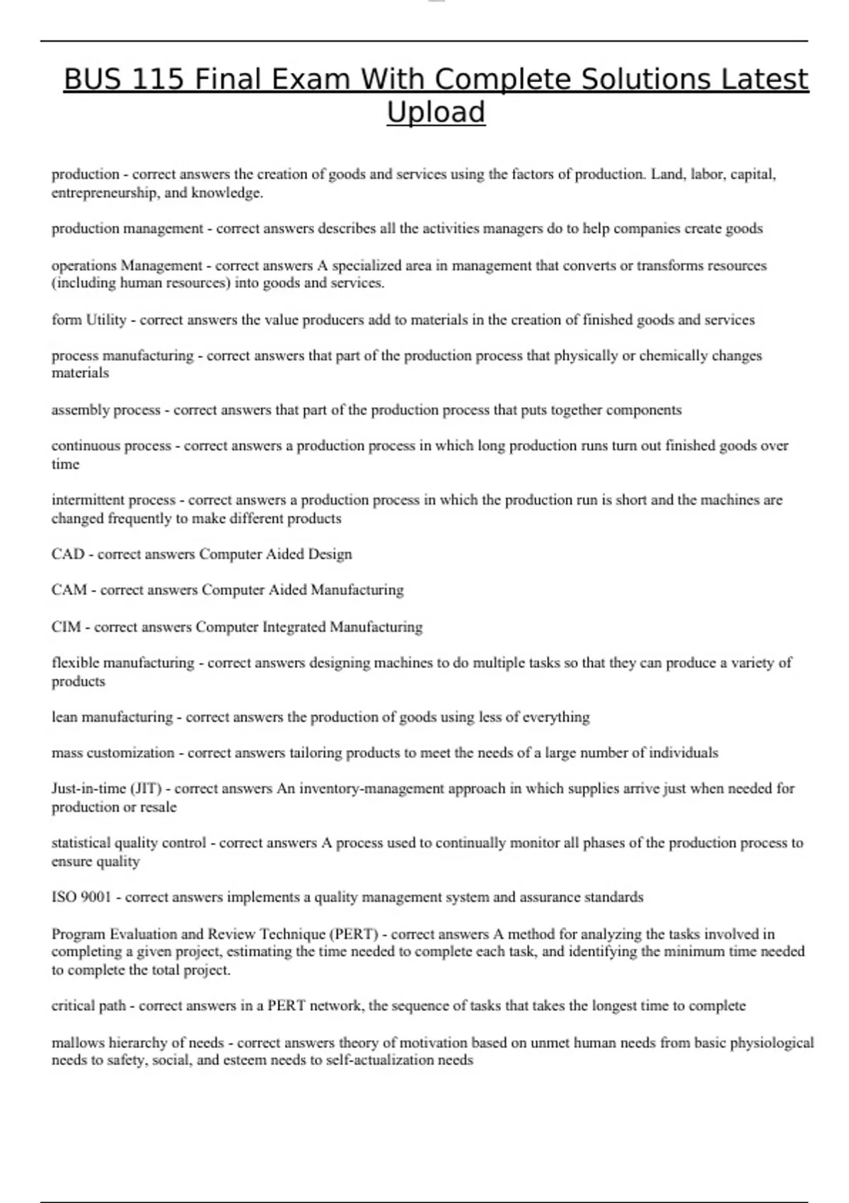 BUS 115 Final Exam With Complete Solutions Latest Upload - BUS115 ...