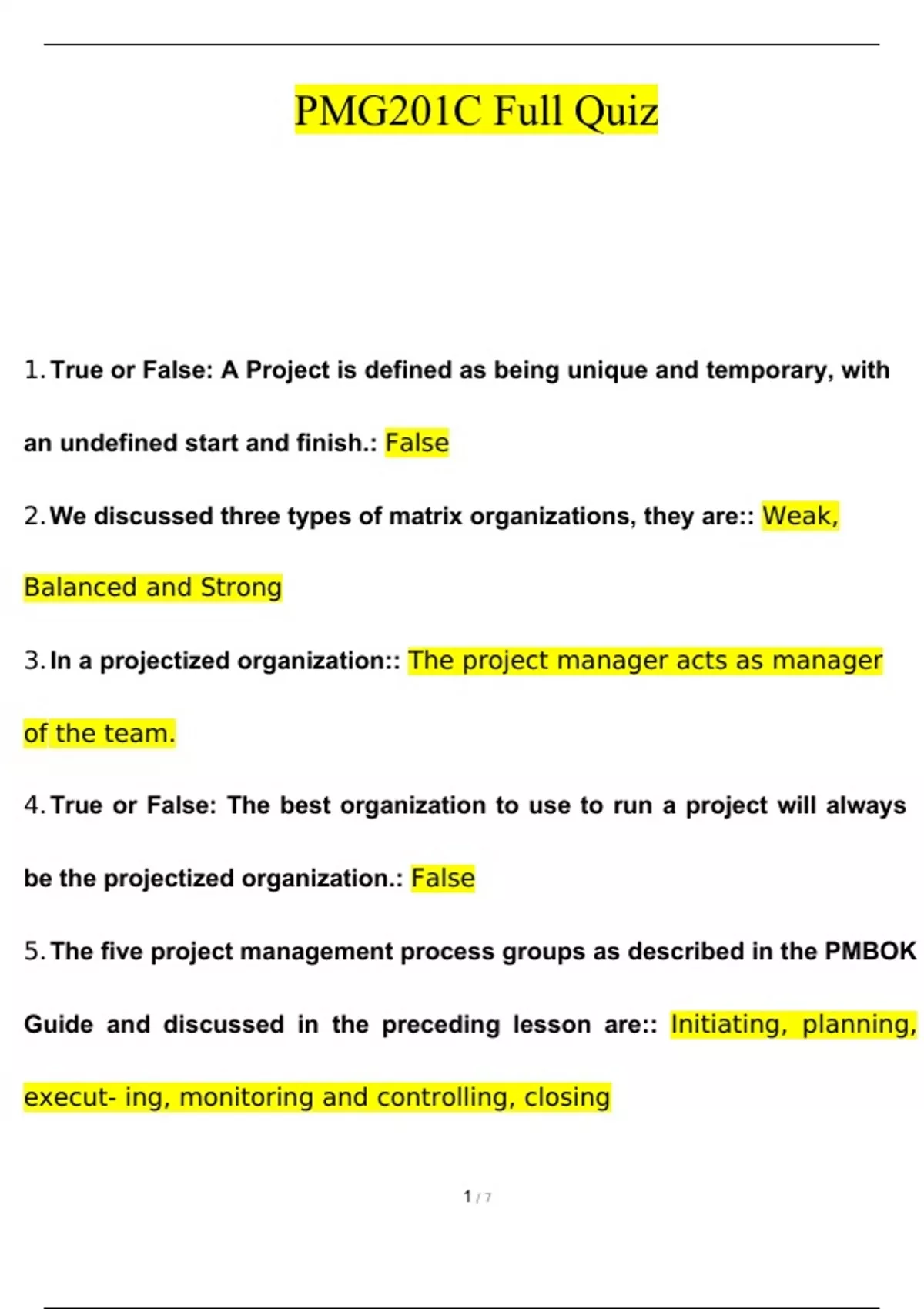 PMG201C Full Quiz Questions and Answers (2024 / 2025) (Verified Answers ...