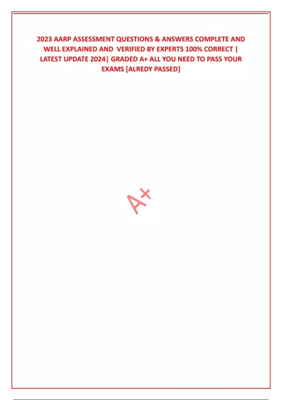 2023 AARP ASSESSMENT QUESTIONS & ANSWERS COMPLETE AND WELL EXPLAINED ...