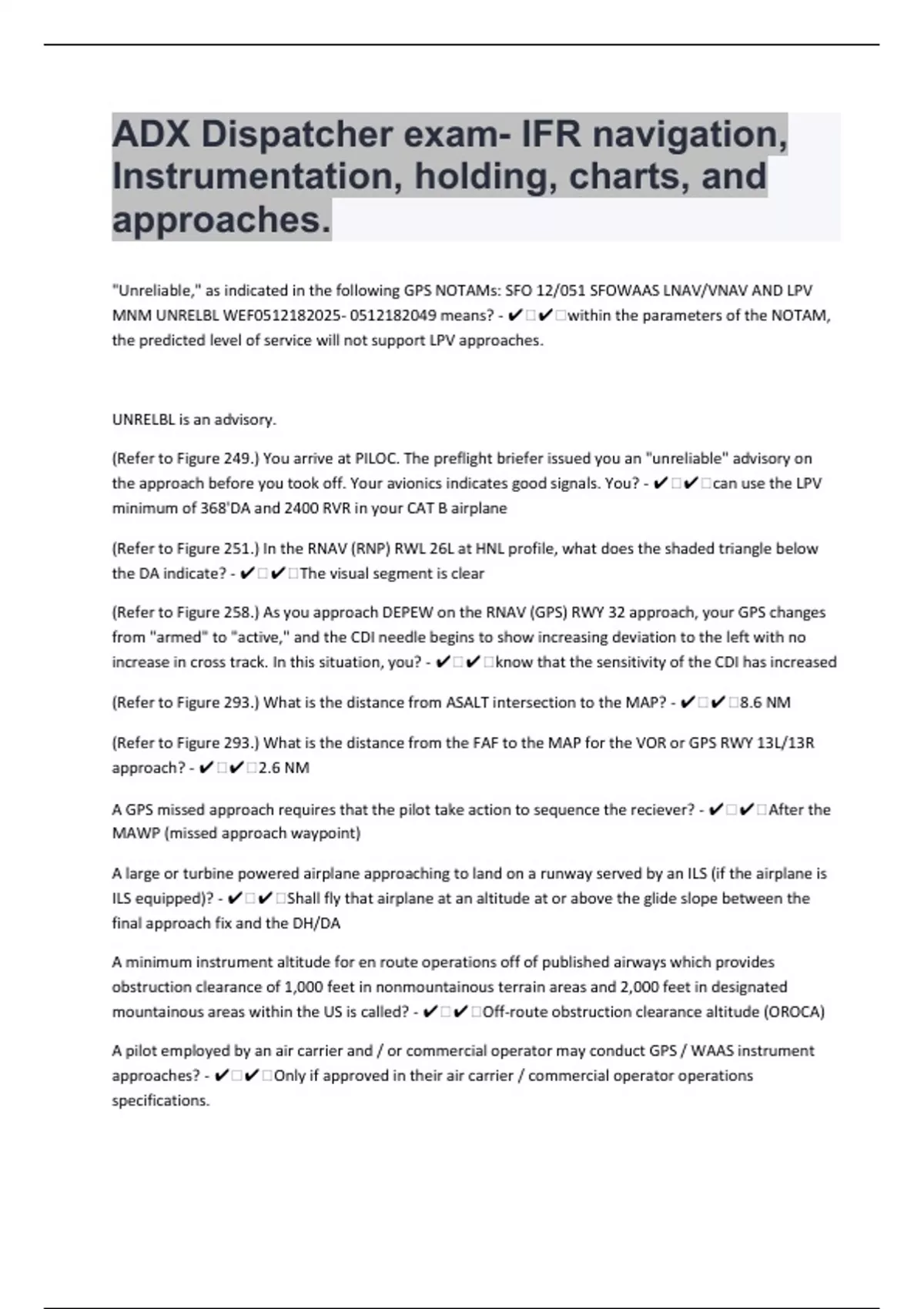 ADX Dispatcher exam- IFR navigation, Instrumentation, holding, charts ...