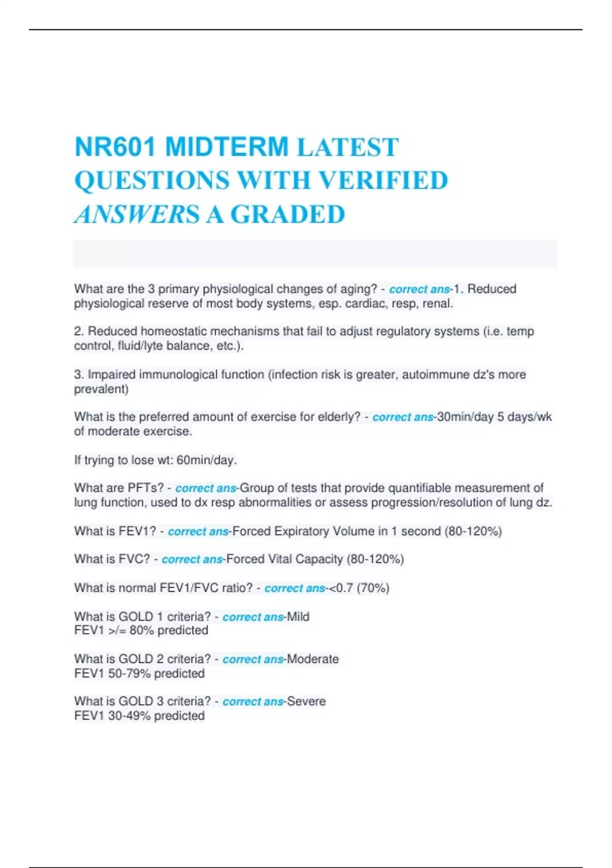 Package deal NR601 / NR 601 Final Exam Qs & Ans (Latest 2024 / 2025 ...