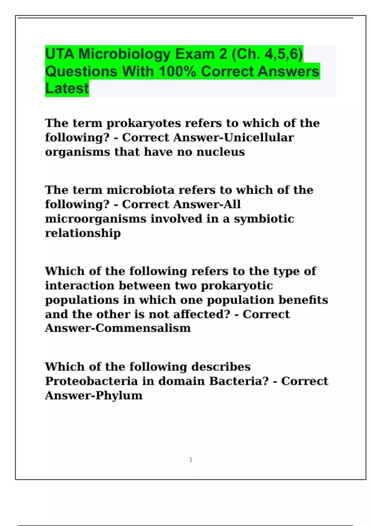 UTA Microbiology Exam 2 (Ch. 4,5,6) Questions With 100% Correct Answers ...