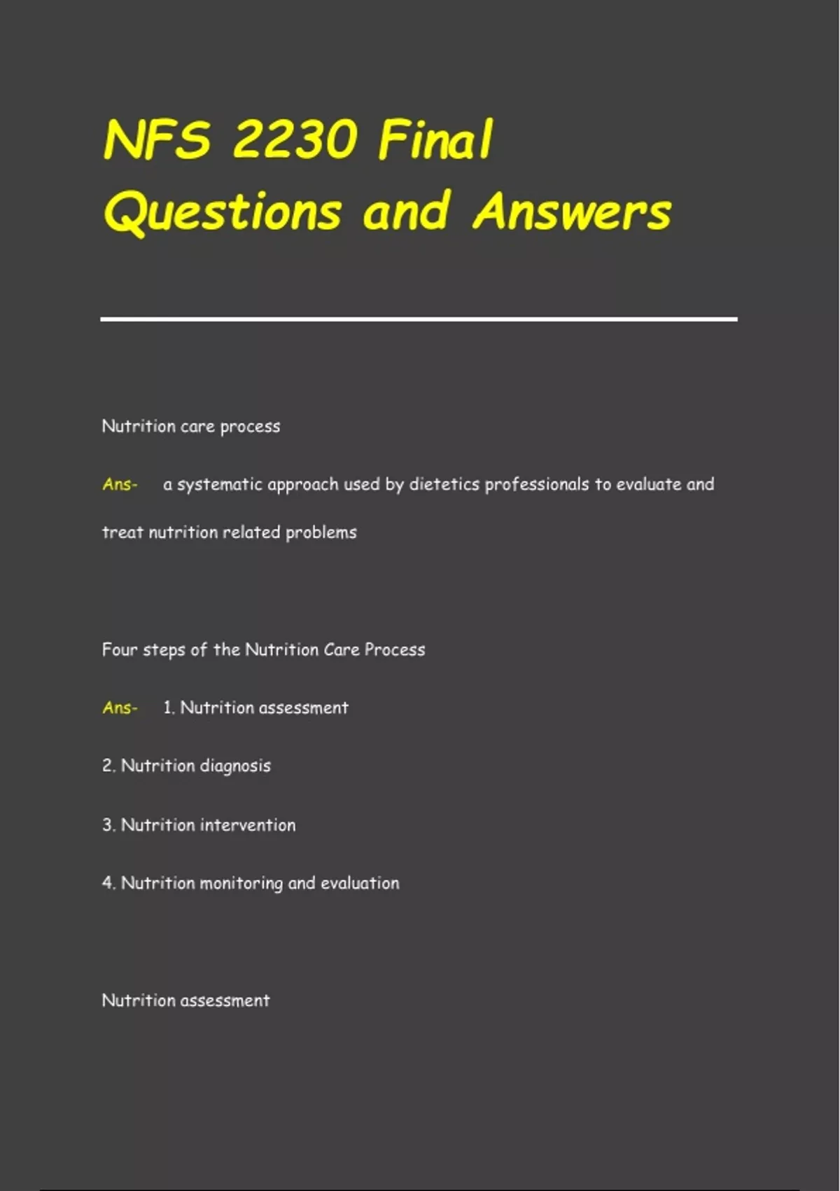 NFS 2230 Final Questions and Answers - NFS 2230 - Stuvia US