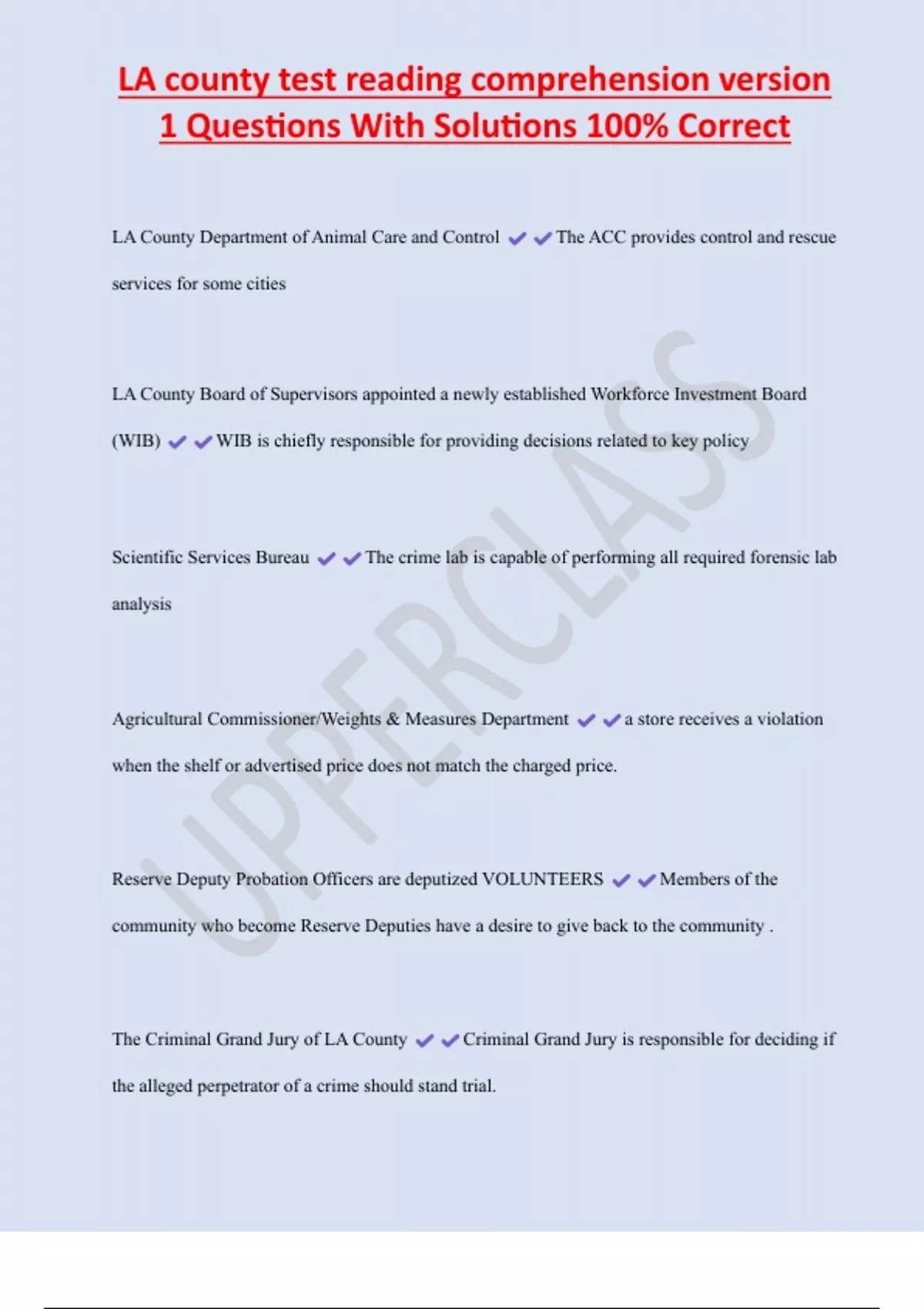 LA county test reading comprehension version 1 Questions With Solutions ...