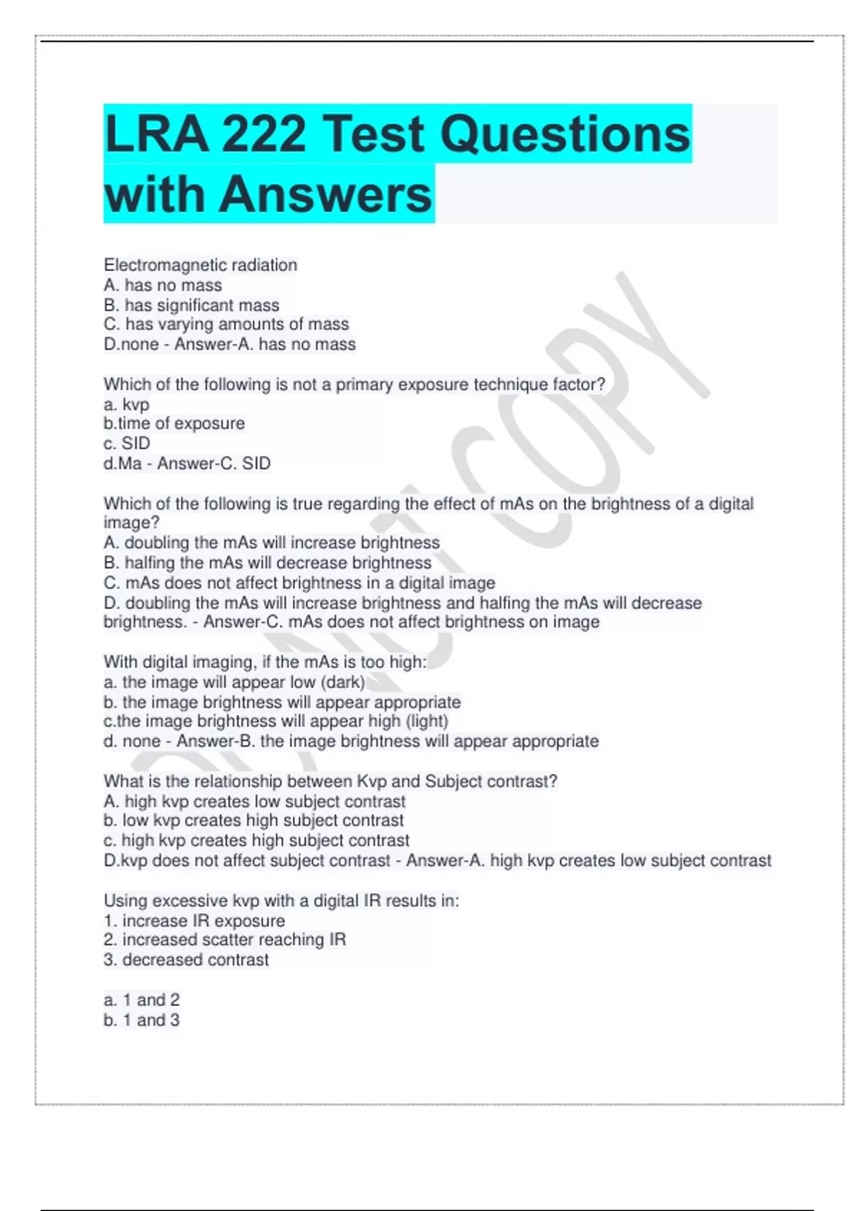 LRA 222 Test Questions with Answers - LRA 222 - Stuvia US