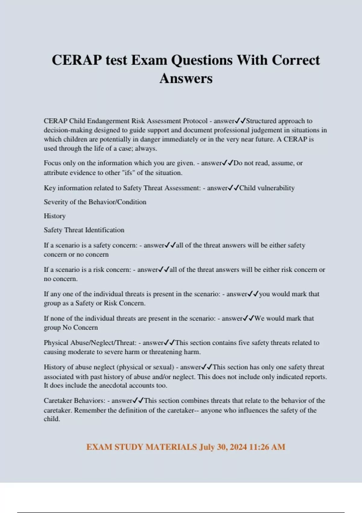 CERAP test Exam Questions With Correct Answers - CERAP - Stuvia US