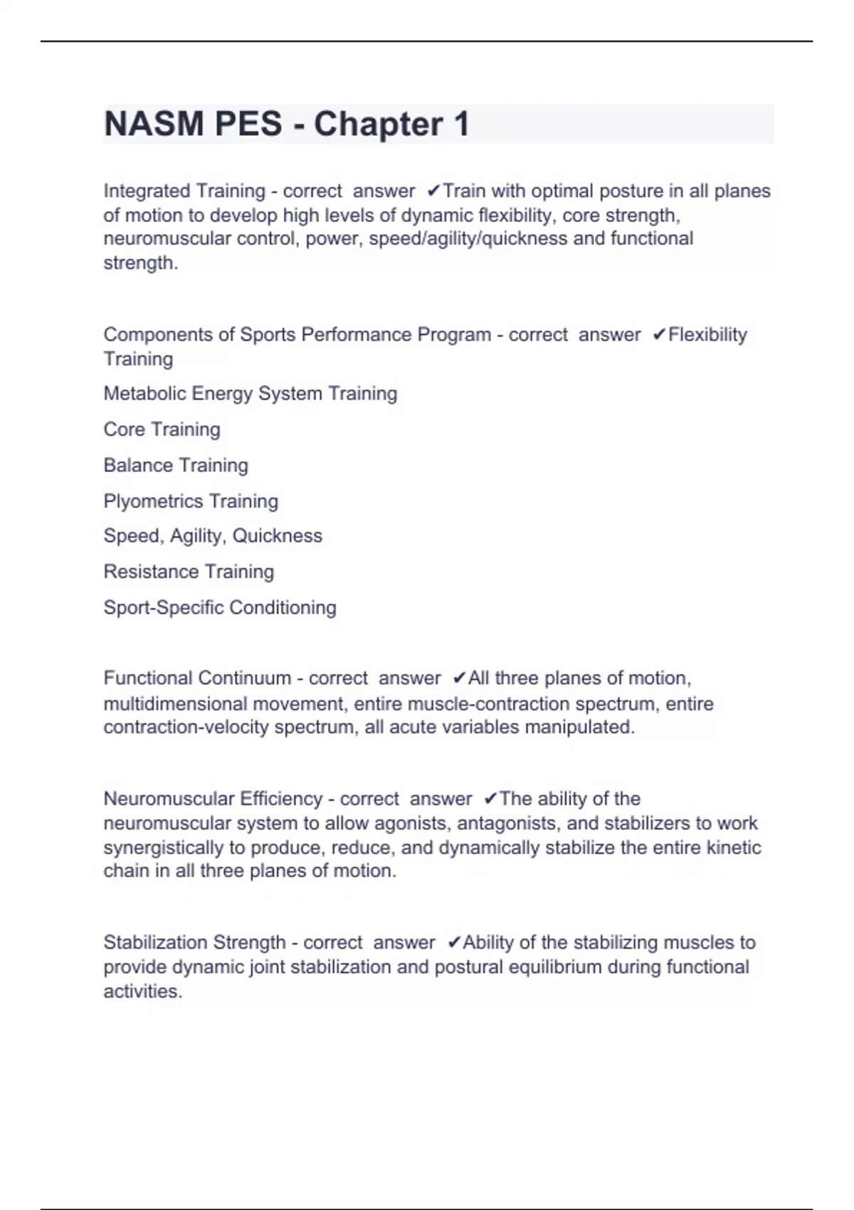 NASM PES Question and answers 100% correct - Pes - Stuvia US