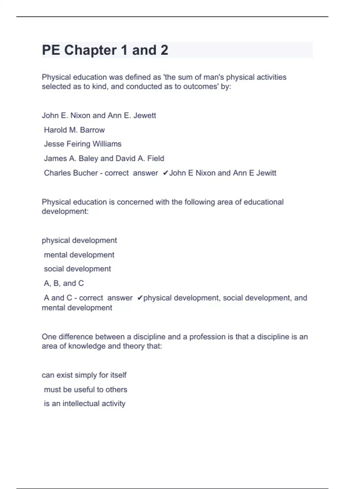 PE Chapter 1 and 2 Question and answers 100% correct - Pes - Stuvia US