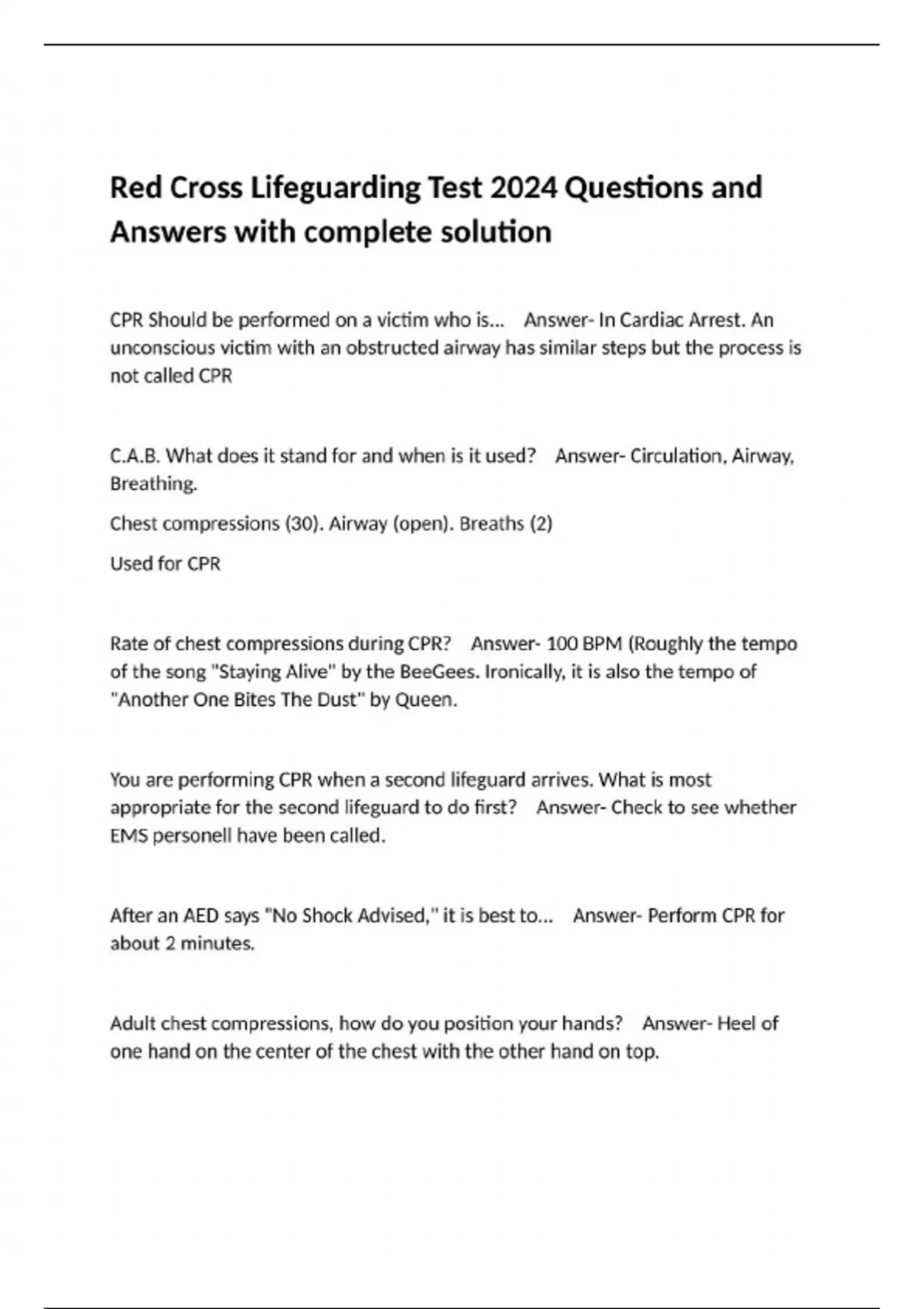 Red Cross Lifeguarding Test 2024 Questions and Answers with complete ...