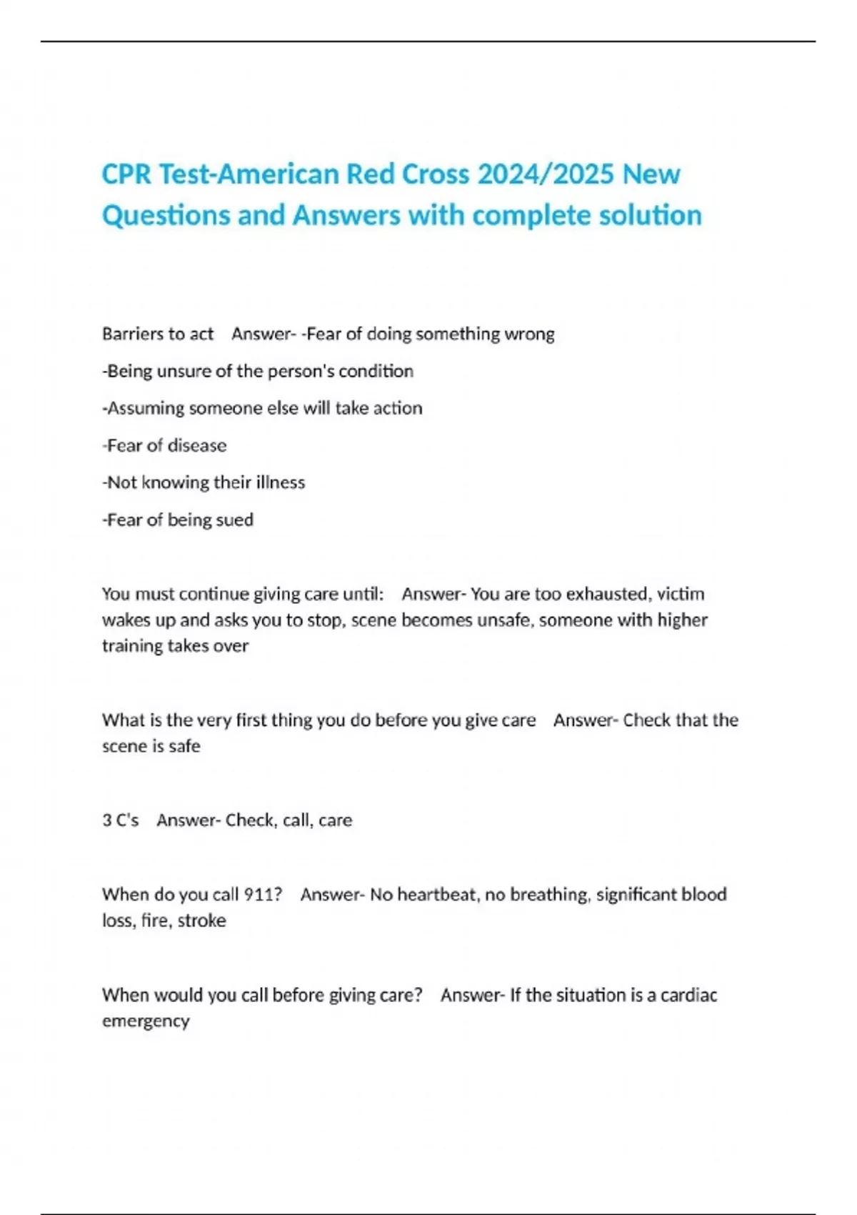 CPR Test-American Red Cross 2024/2025 New Questions and Answers with ...