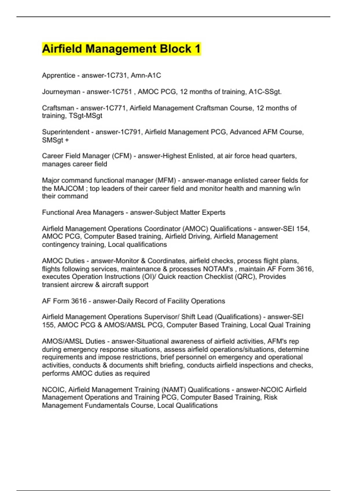 Airfield Management Block 1 - Airfield Management Block 1 - Stuvia US