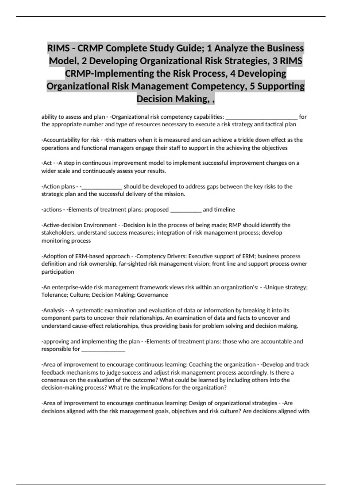 RIMS - CRMP Complete Study Guide; 1 Analyze the Business Model, 2 ...