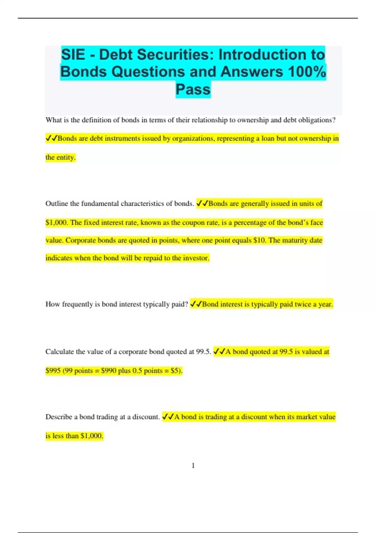SIE Bundled Exams Questions and Answers Multiple Versions Latest ...