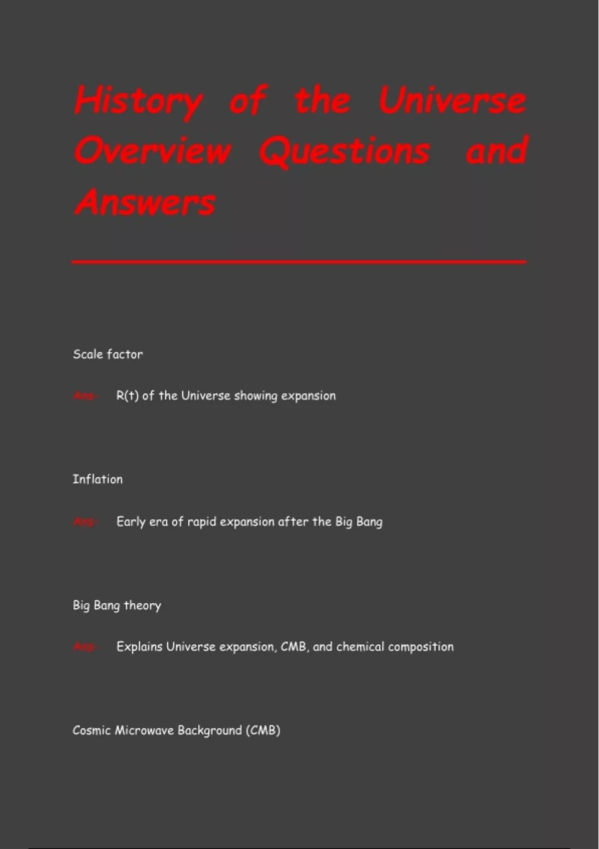 History of the Universe Overview Questions and Answers - History of the ...