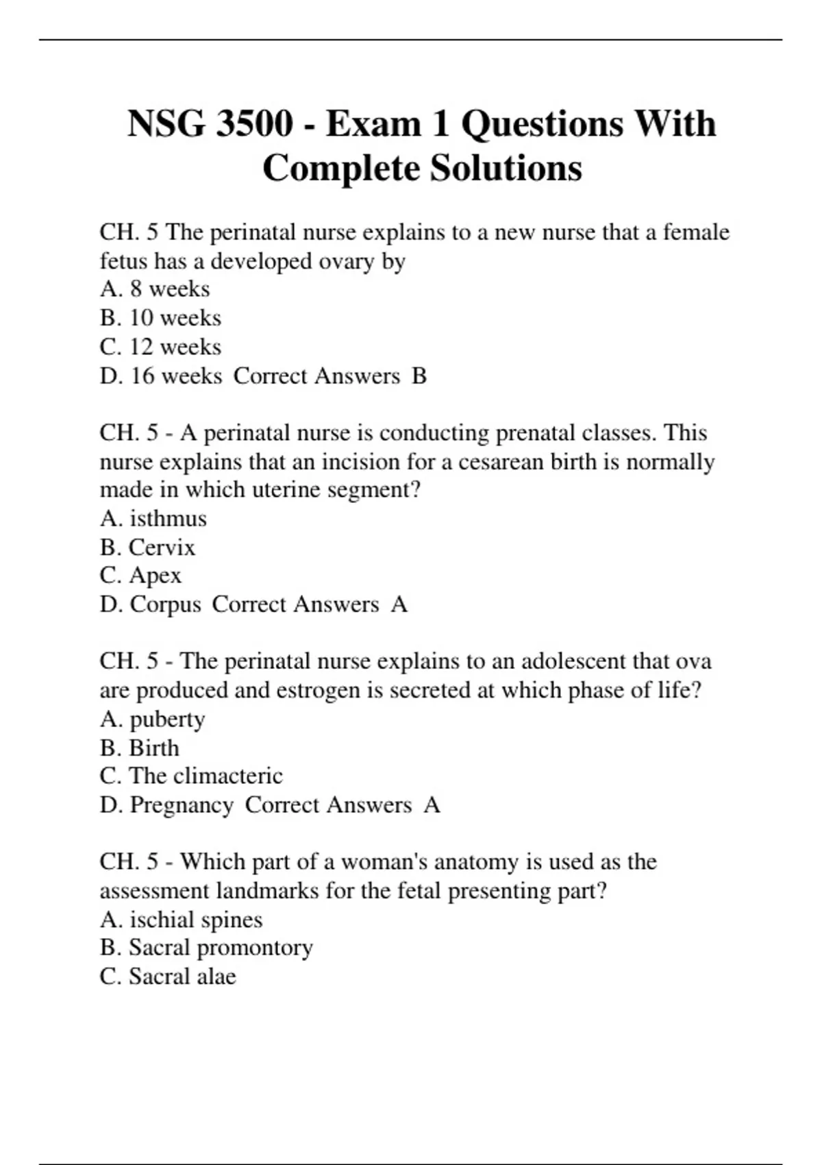 NSG 3500 - Exam 1 Questions With Complete Solutions - NSG 3500 - Stuvia US