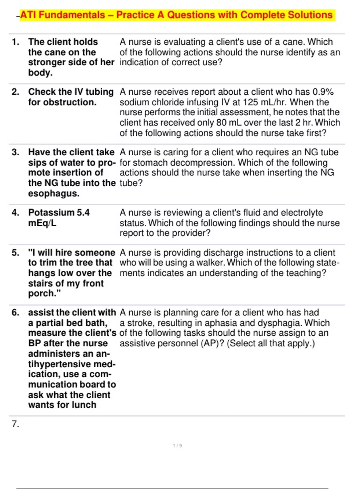 ATI Fundamentals – Practice A Questions with Complete Solutions - ATI ...